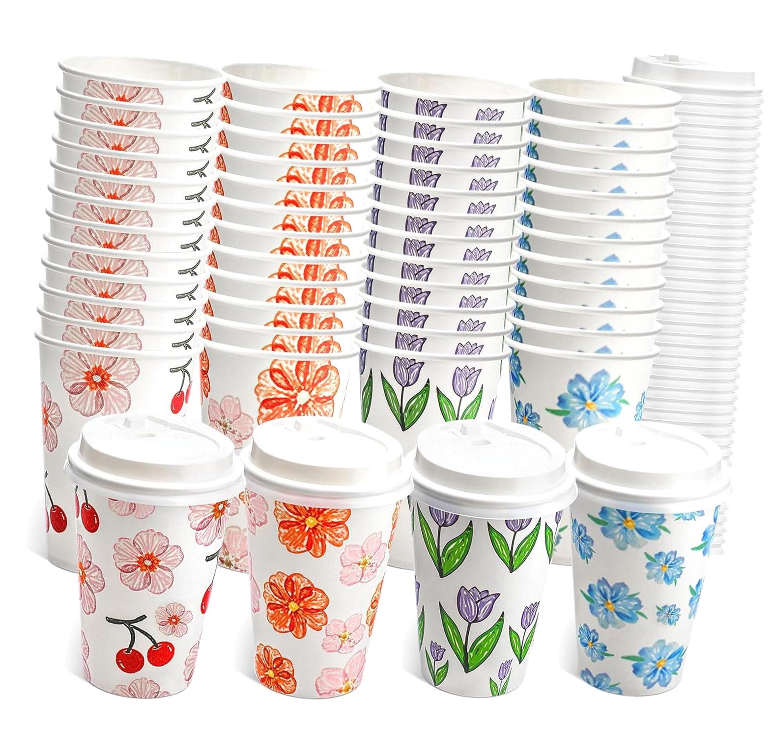 HYKE 48 Pack Plant Coffee Cups with Lids 12 oz Paper Tea Cups Grass Ivy ...