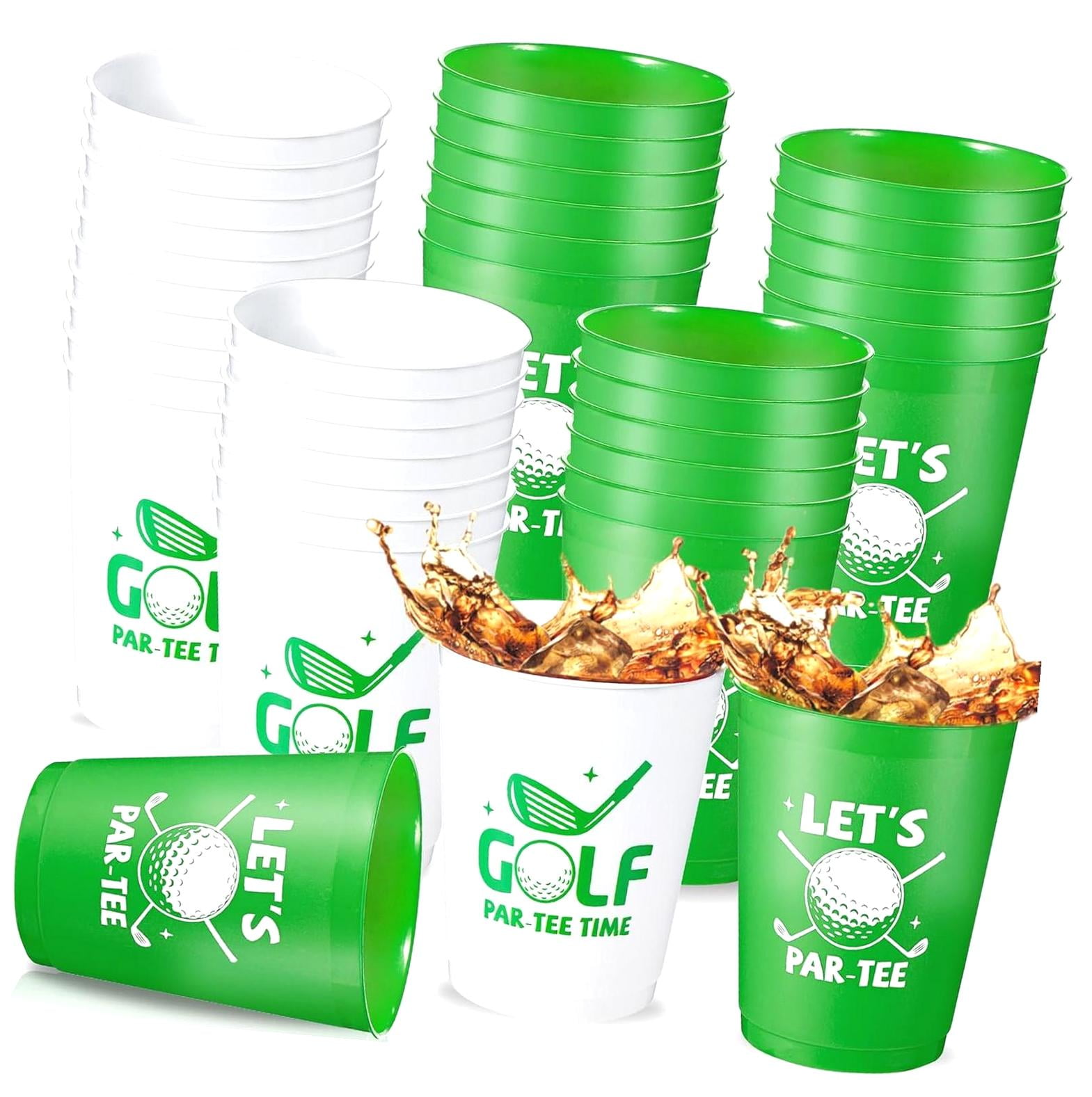 HYKE 48 Pcs Golf Themed Party Cups, Let's Par-Tee Plastic Tumblers, 12oz Sports Golf Ball Design ...