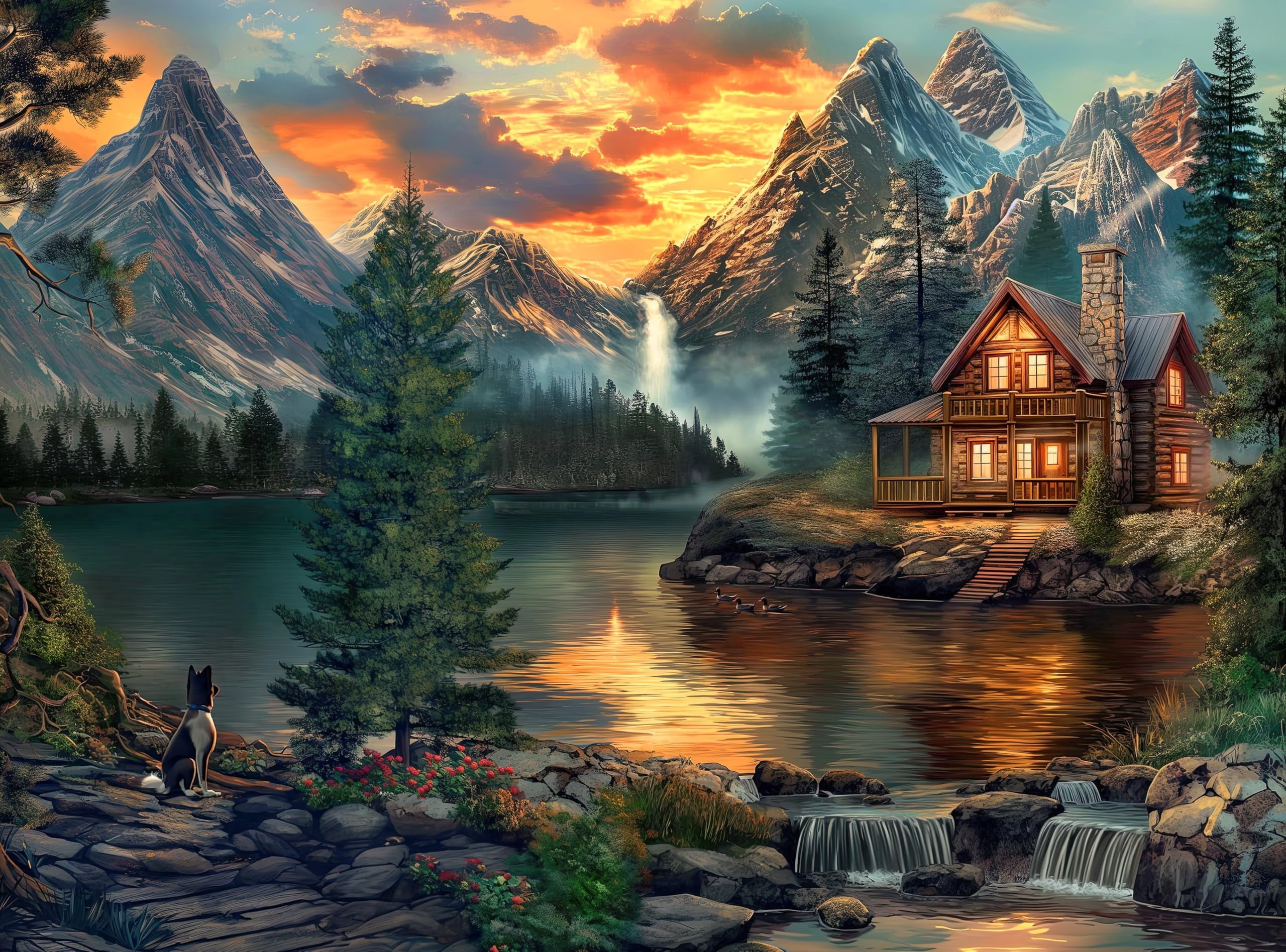 Prime Time Puzzles 1000 Piece Jigsaw Puzzle for Adults - Mountain Cabin ...