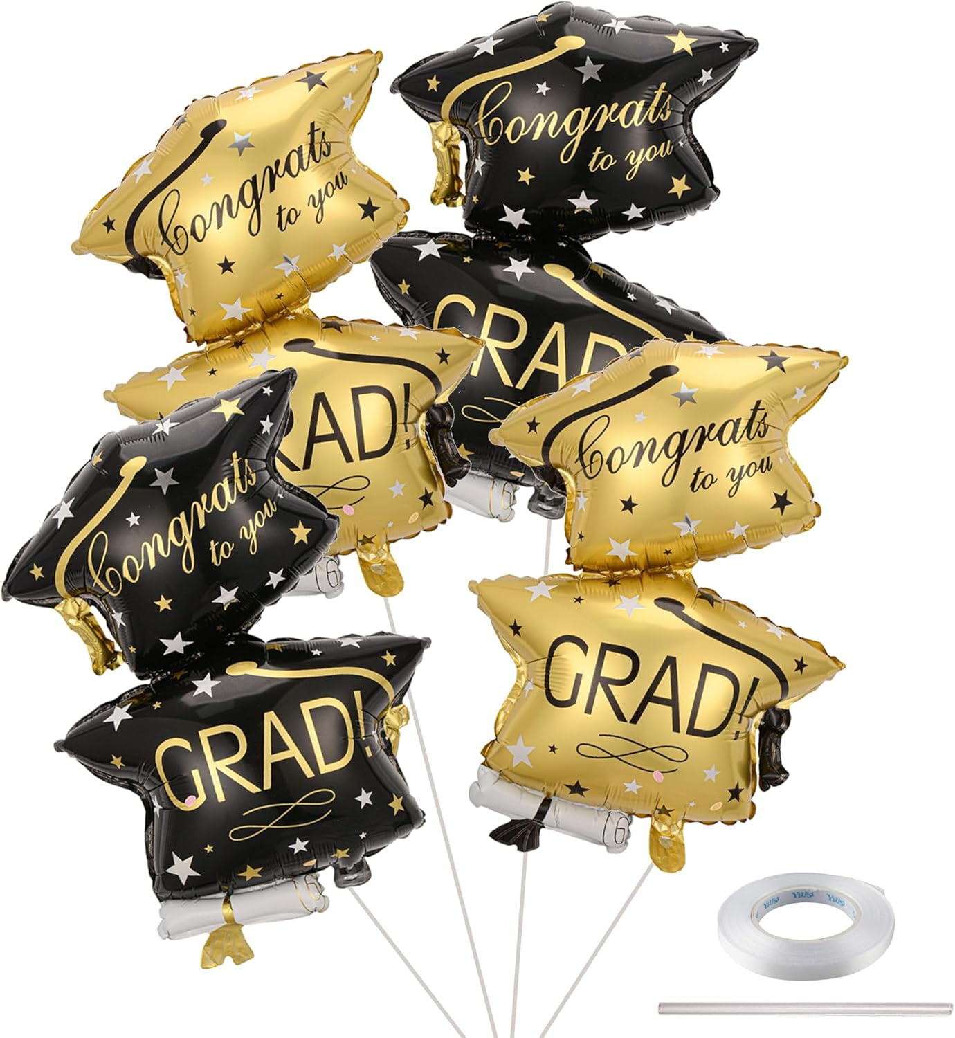 HYKE 4Pcs Graduation Balloons, Gold and Black Class of 2025 Congrats ...