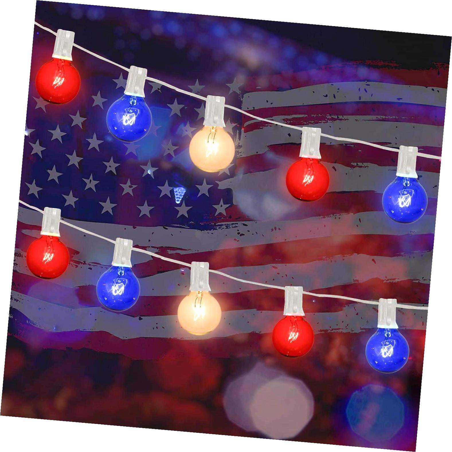 HYKE 4th of July Lights, 25Ft Patriotic String Lights with Red, White, and Blue G40 Bulbs, Ideal ...