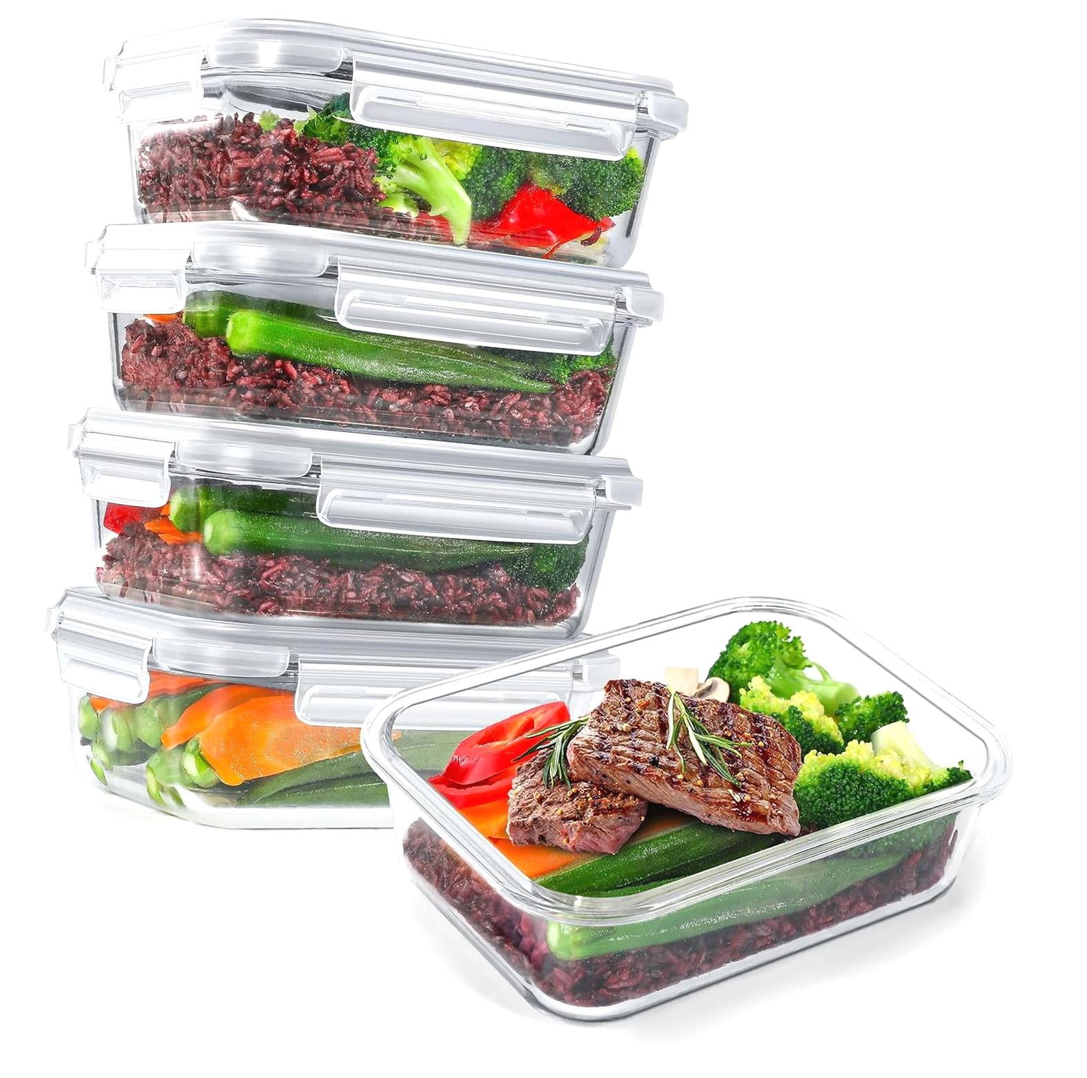 HYKE 5-Pack 35 oz Borosilicate Glass Food Storage Containers with Lids ...