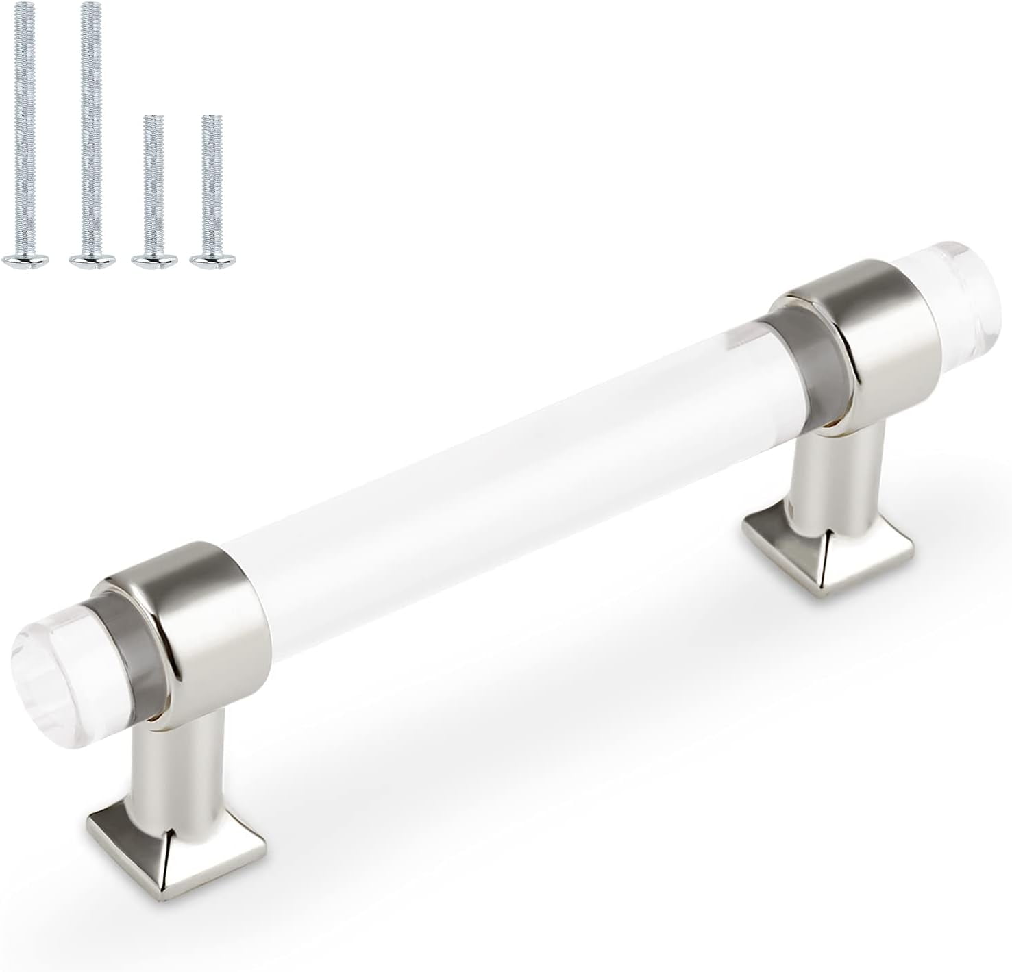 HYKE 5 Pack Kitchen Cabinet Pulls 3 3/4 Inch Hole Center Clear Acrylic Drawer Pulls with Silver ...