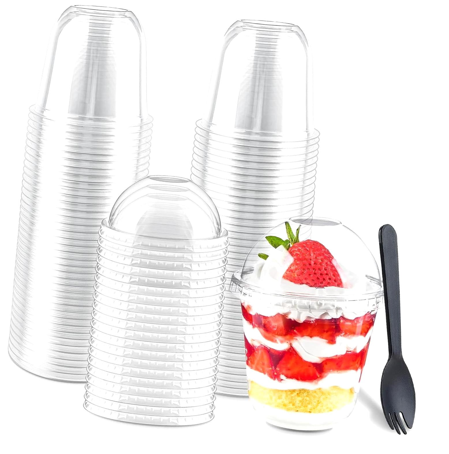 HYKE 50 Pack 12 oz Clear Plastic Dessert Cups with Dome Lids (No Hole ...