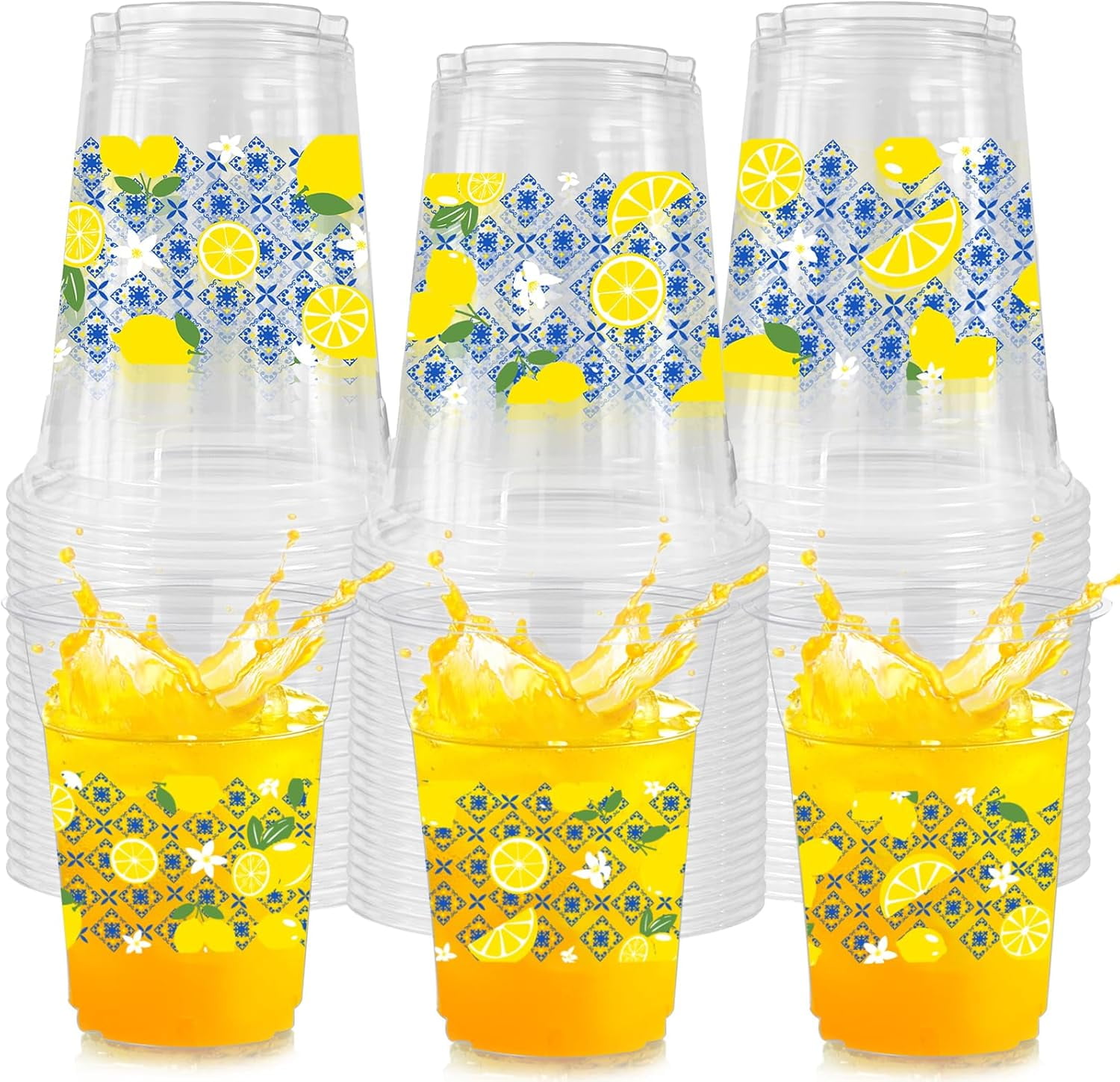HYKE 50 Pack 12oz Capri on Party Cups, Blue Tile Yellow on Disposable ...