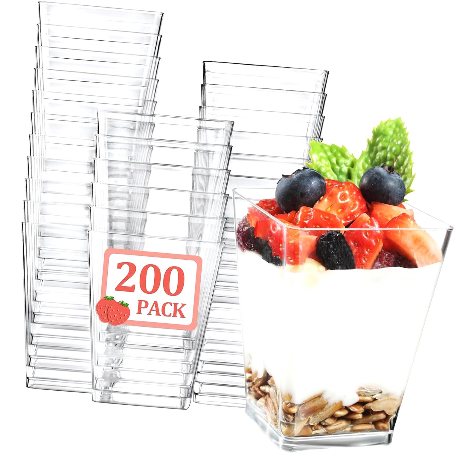 HYKE 50 Pack 5 oz Square Clear Plastic Dessert Cups Small Clear Plastic ...