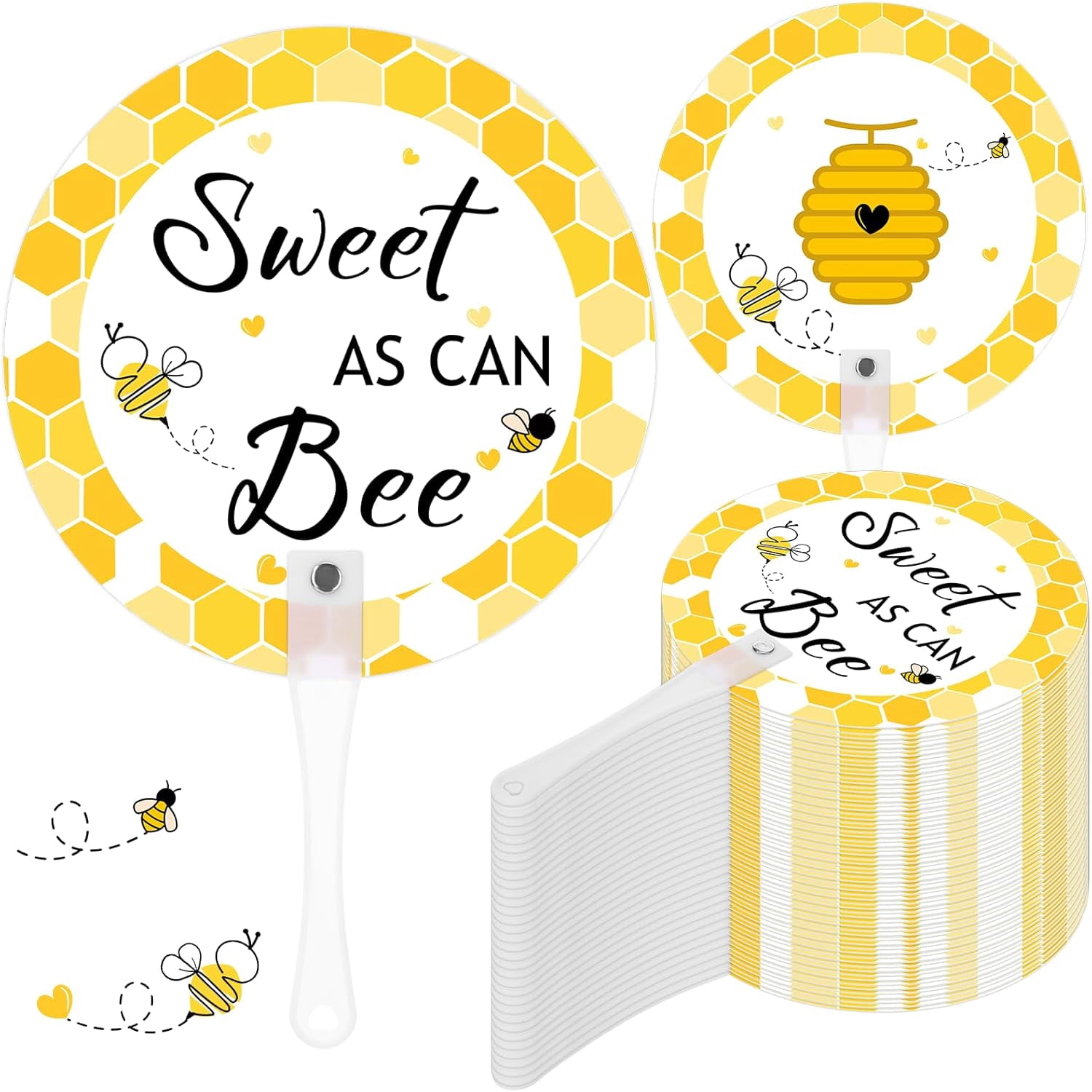 HYKE 50 Pack Baby Shower Paper Fans Bulk, Bee Themed Handed Fans for ...