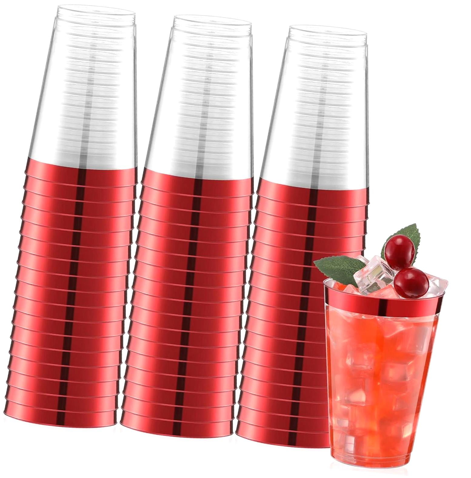 HYKE 50 Pcs 14 oz Rimmed Plastic Cups Clear Cups with Rim Fancy Holiday ...