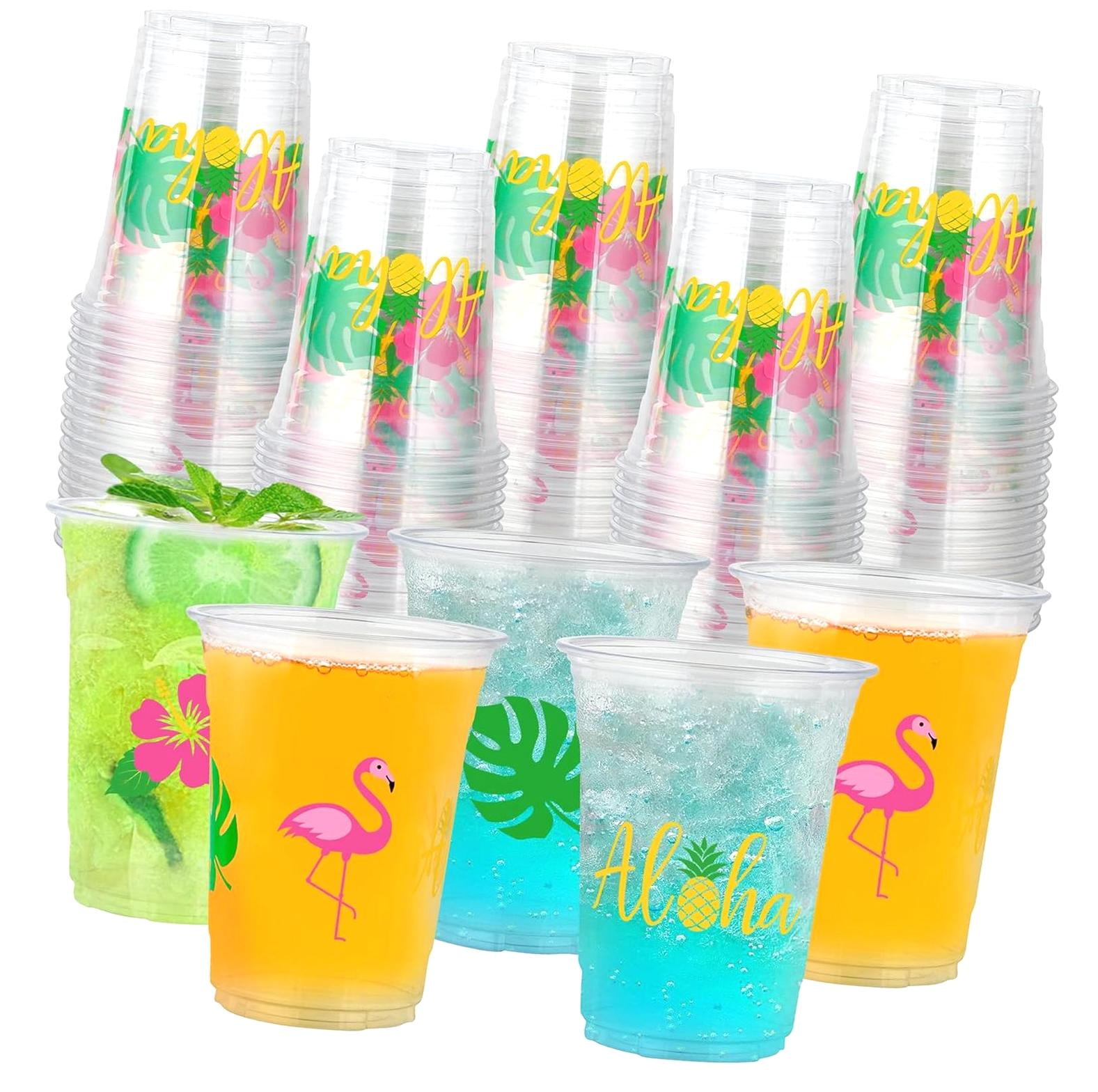 HYKE 50 Pcs Hawaiian Luau Party Cups 16 oz Tropical Luau Drinking Cups ...
