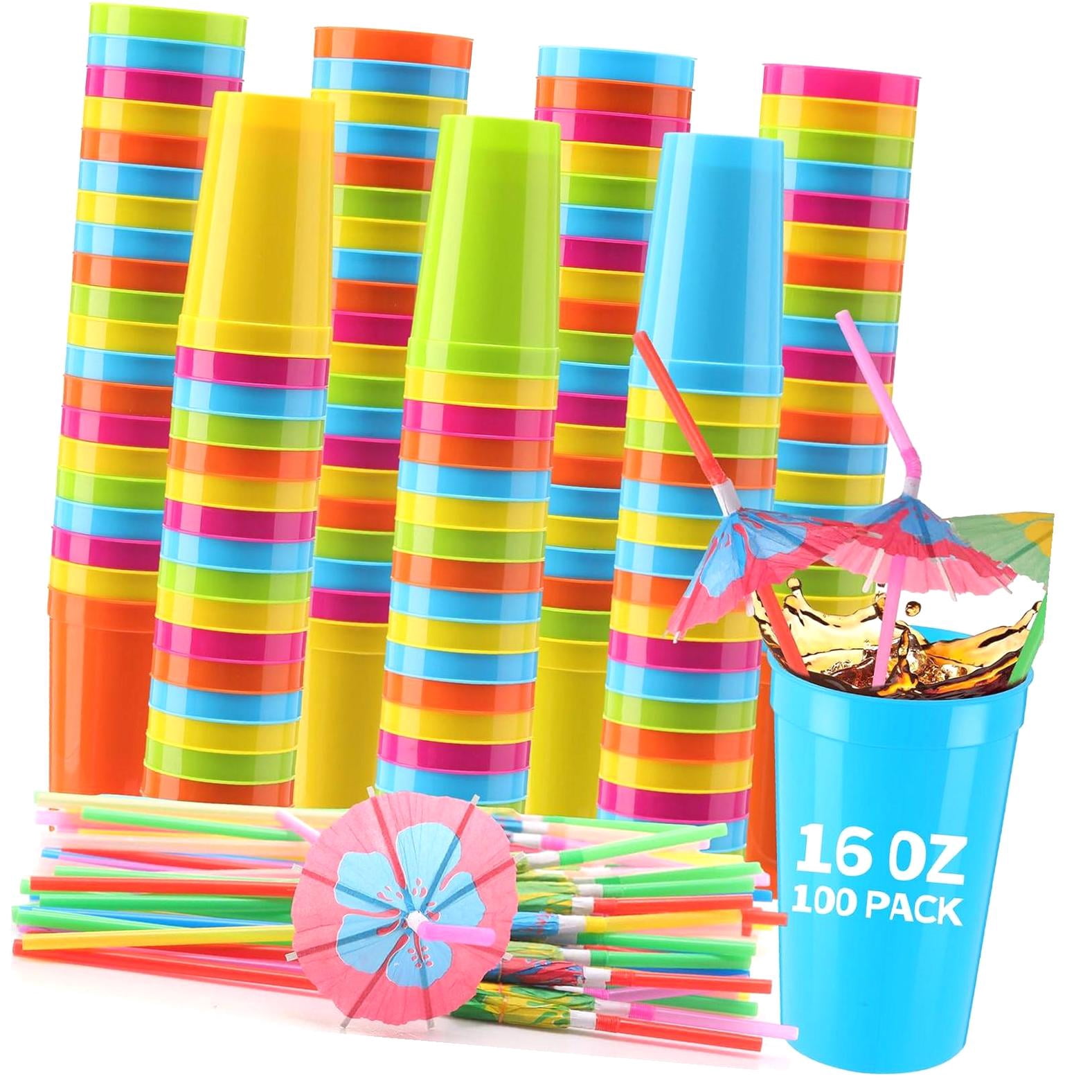 HYKE 50 Pcs Tropical Plastic Cups for Hawaiian Beach Pool Party ...