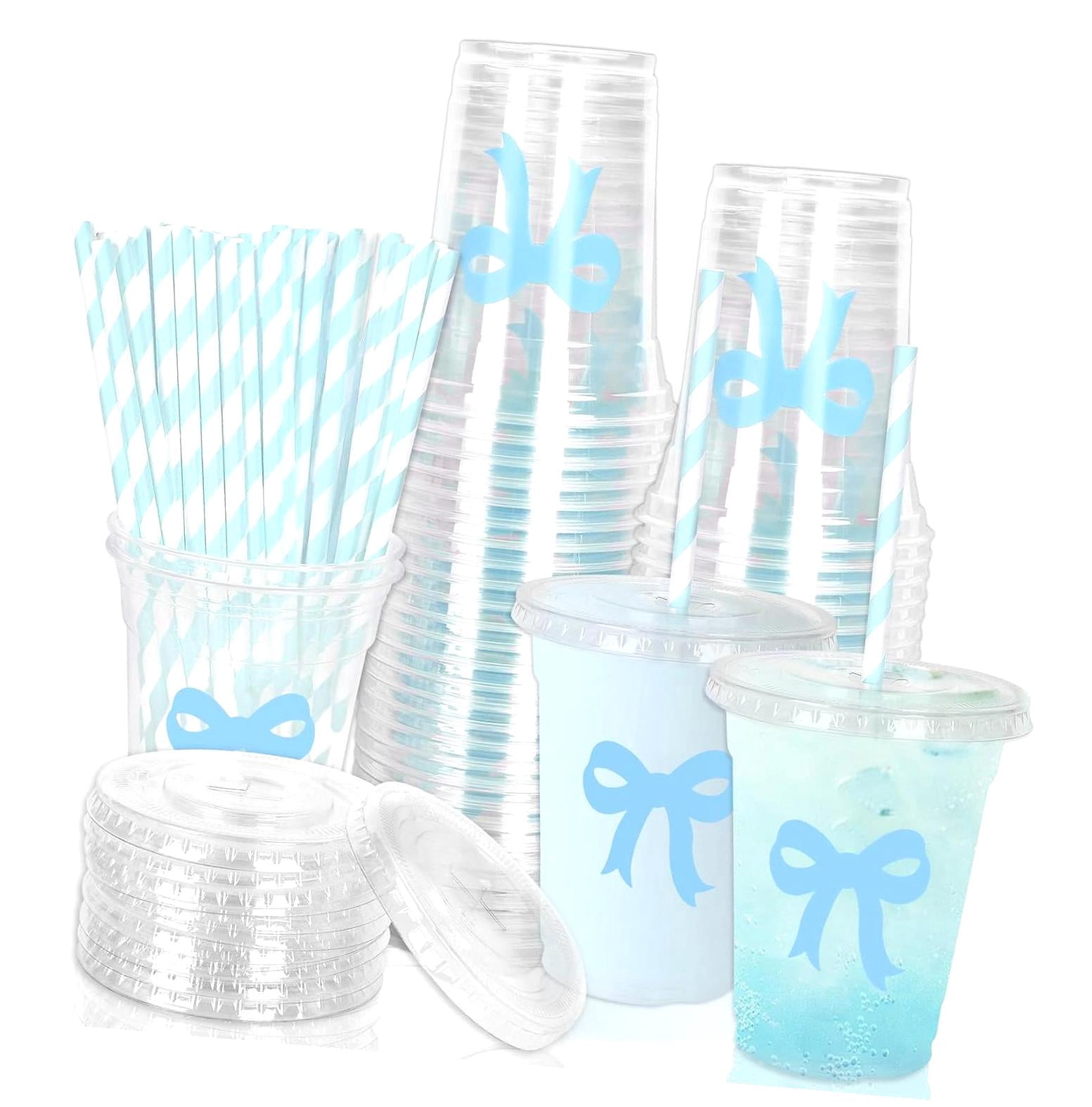 HYKE 50-Piece Strawberry-Themed Plastic Cups with Lids and Straws 12oz ...