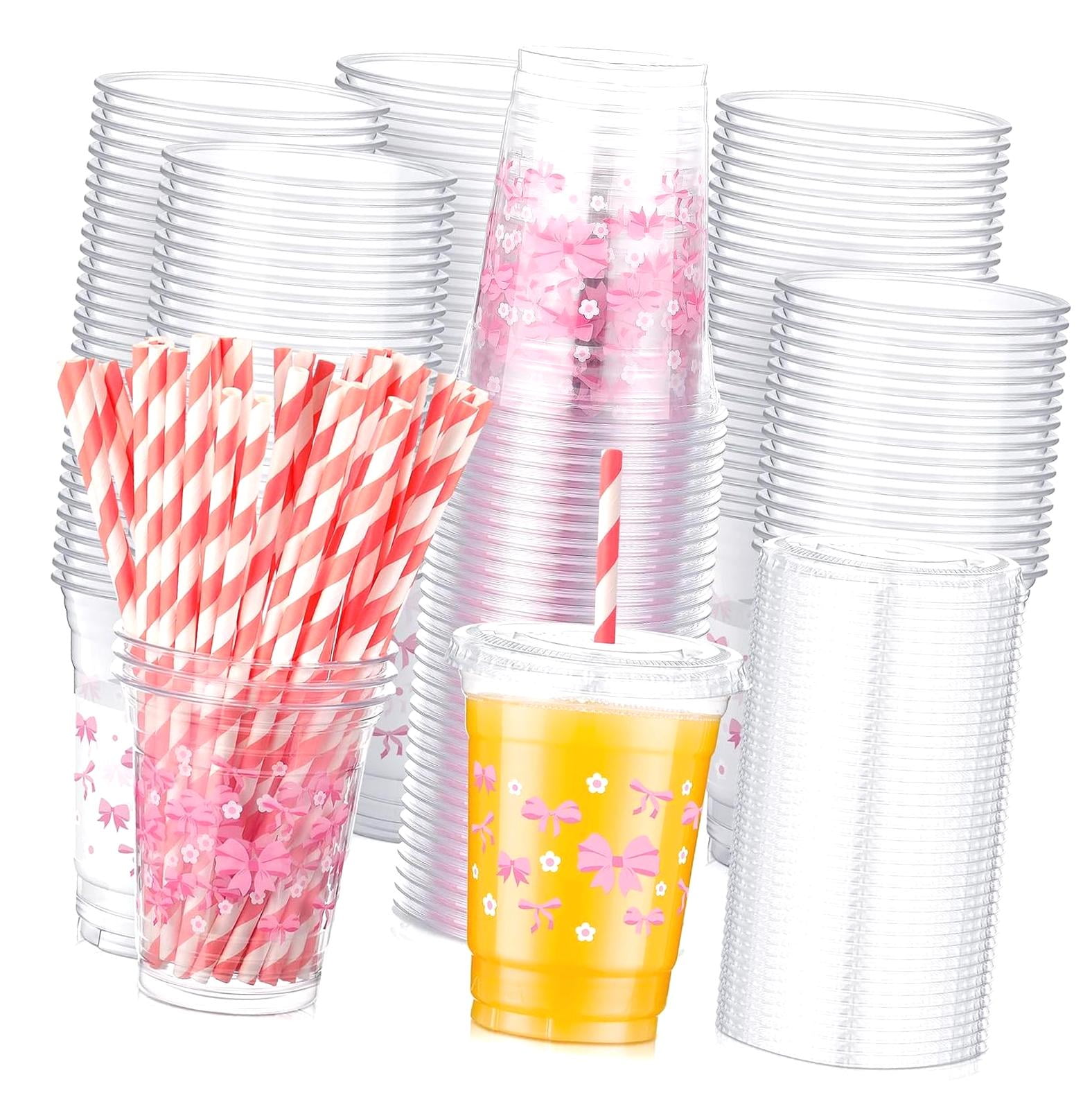 HYKE 50 Sets Donut Cup with Flat Lids and Straws 12 oz Doughnut ...