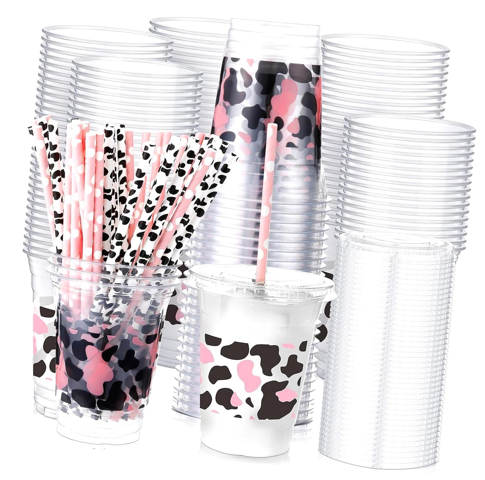 HYKE 50 Sets Donut Cup with Flat Lids and Straws 12 oz Doughnut ...