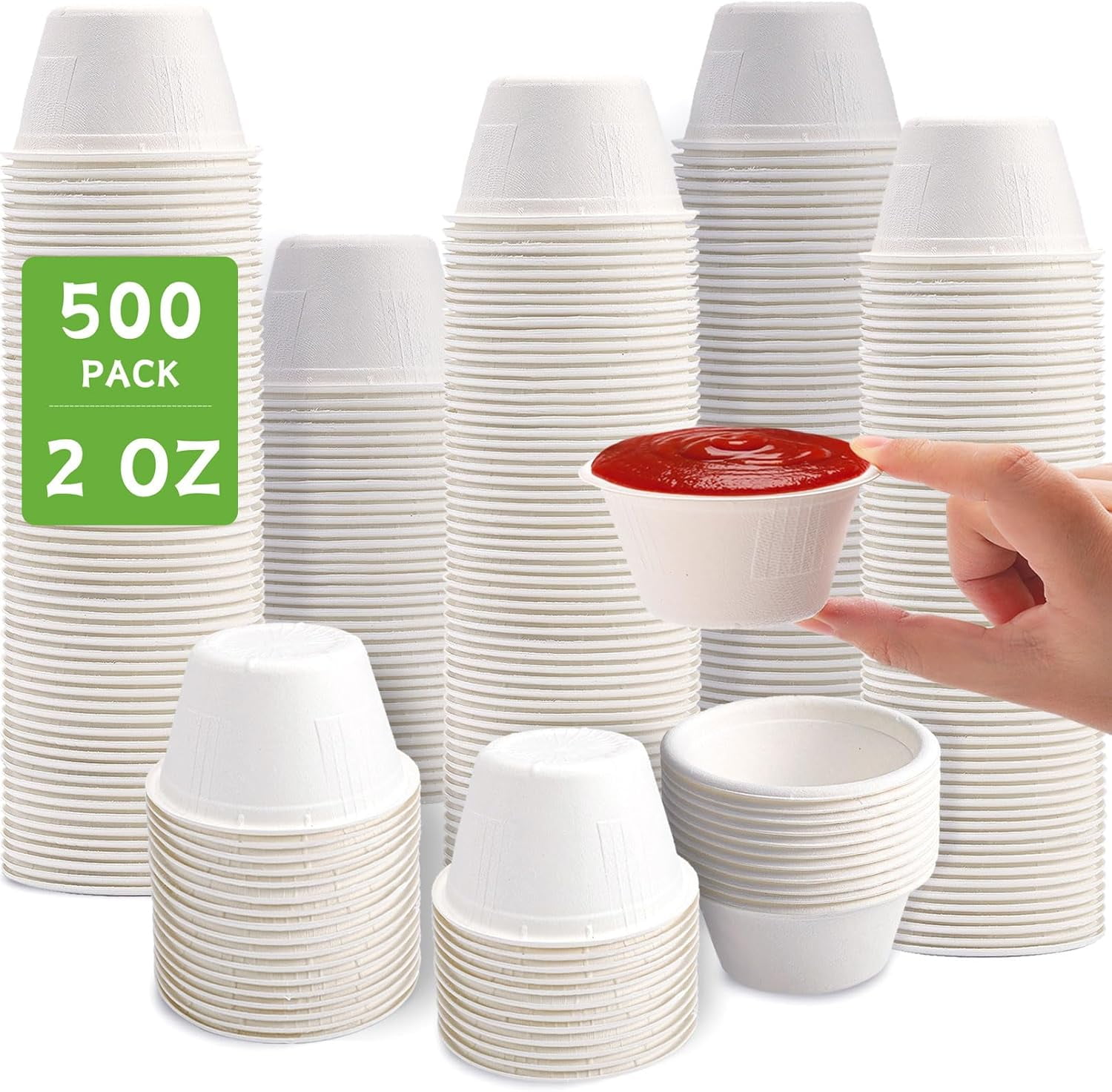 HYKE 500 Pack Com Portion Cups,2 OZ Disposable Souf Cups,White Bagasse ...