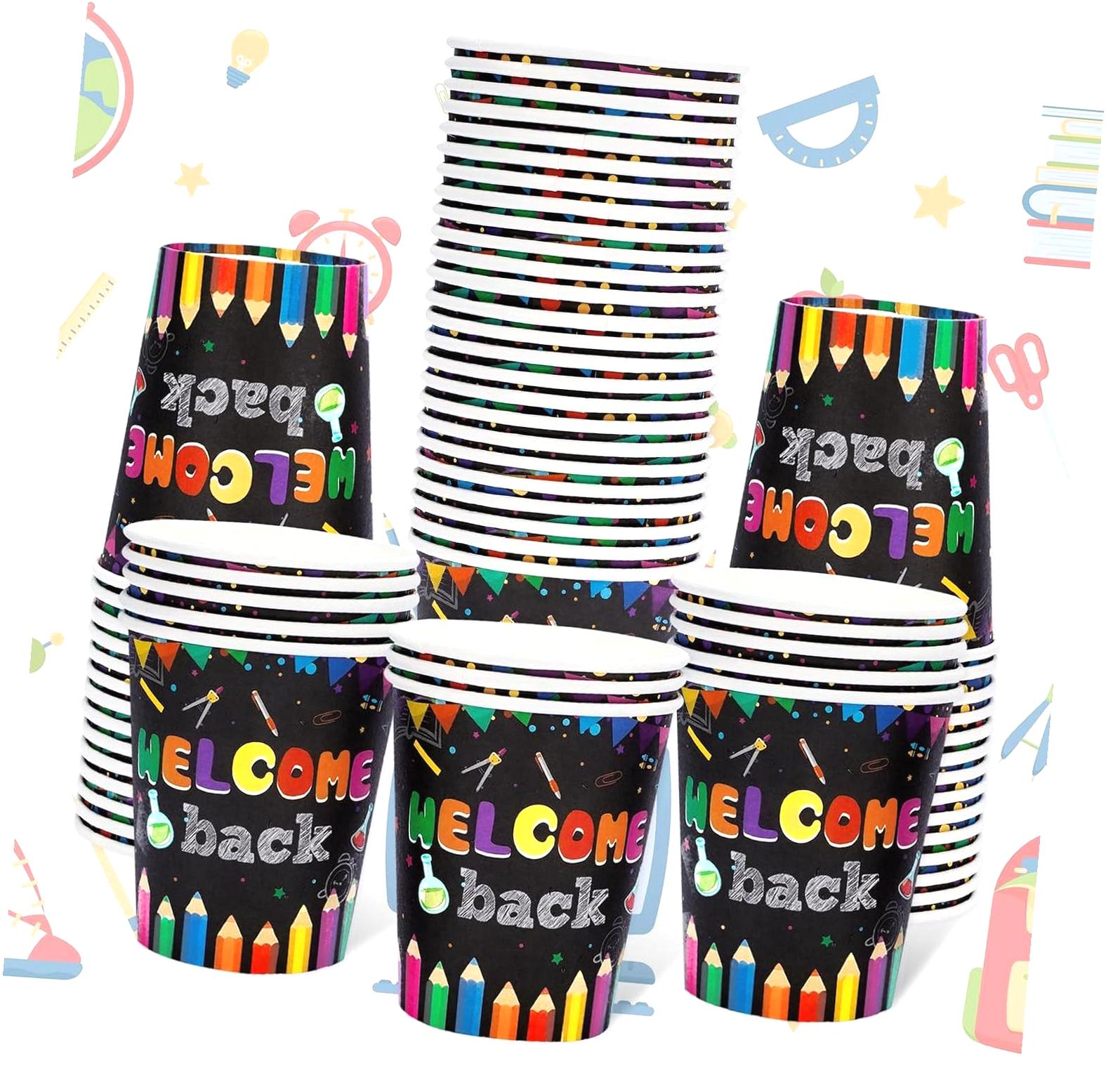 HYKE 50Pcs Back to School Paper Cups 9 oz Yellow Pencil Design Cups ...