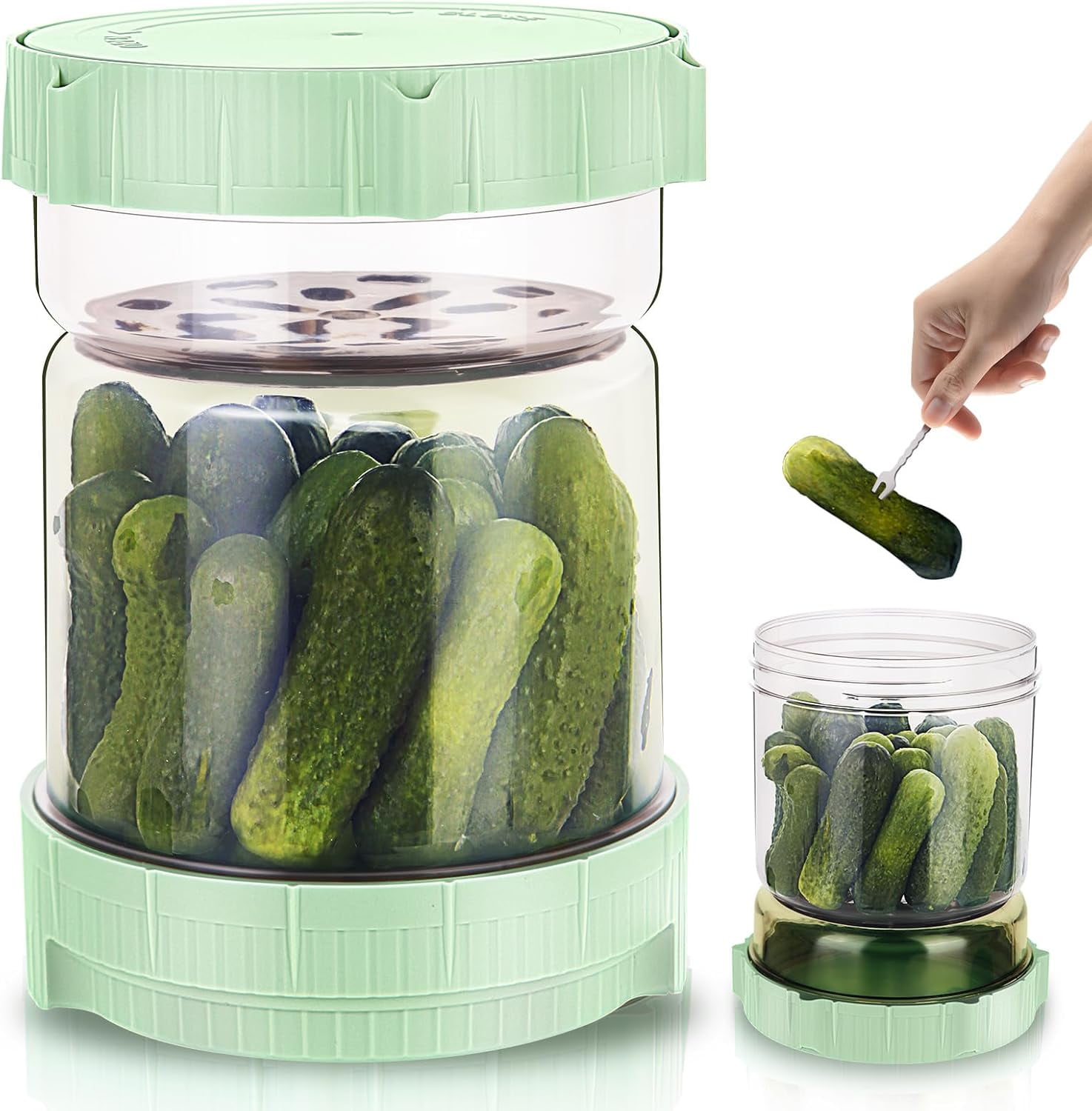 HYKE 50oz Hourglass Large Pickle Jar with Strainer Flip for Pickle ...
