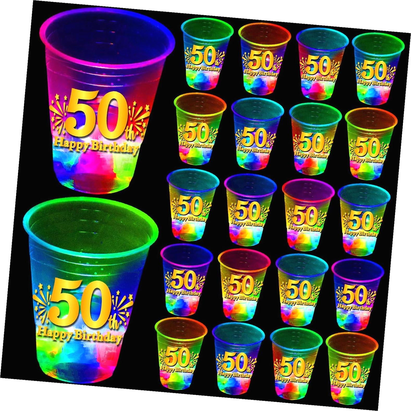 HYKE 50th Birthday Celebration Cups 24 Pack - Luminous Plastic Cups ...