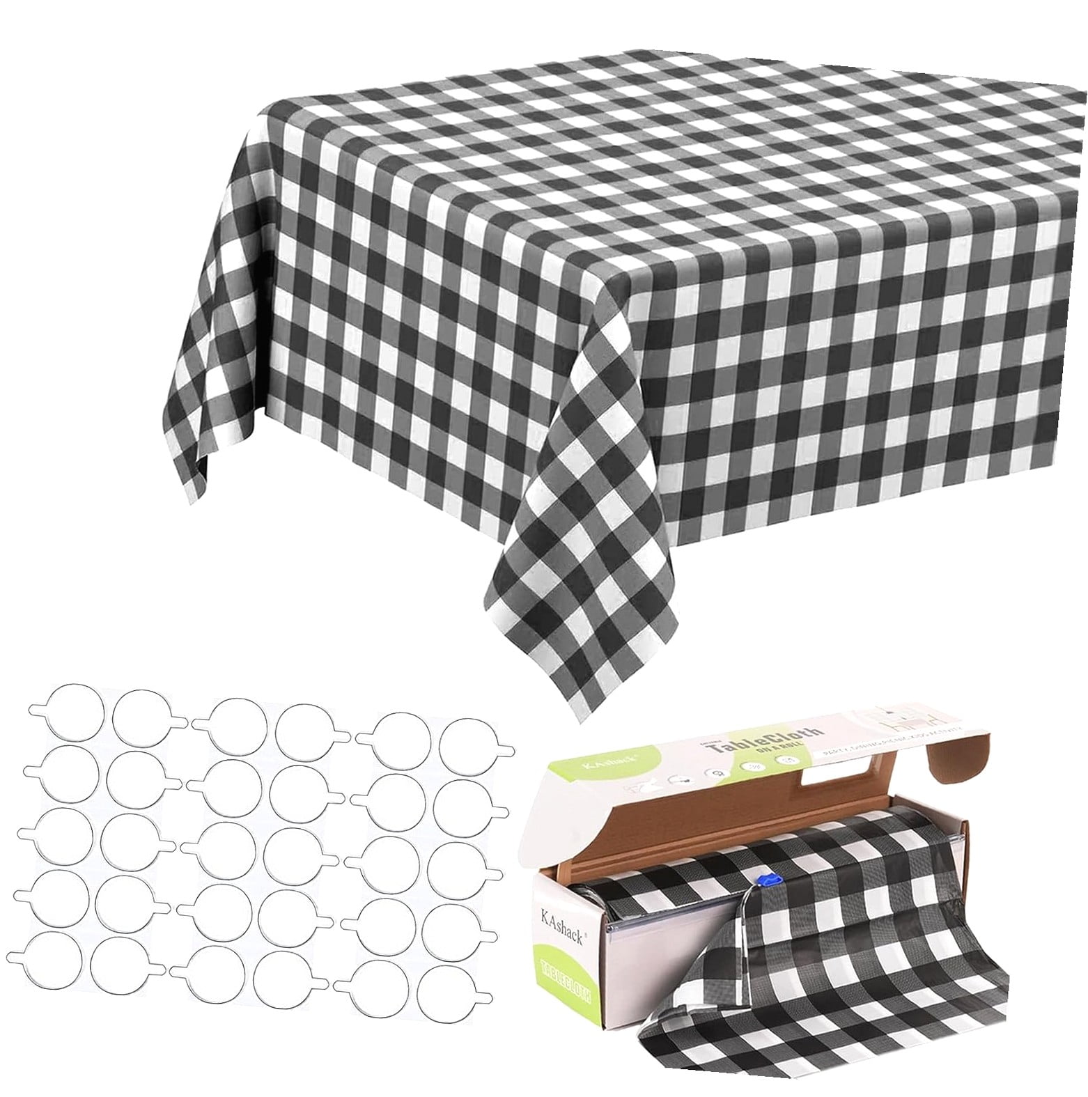 HYKE 54 in 32.8 Ft Plastic Table Cloth Roll White Gingham Tablecloth ...