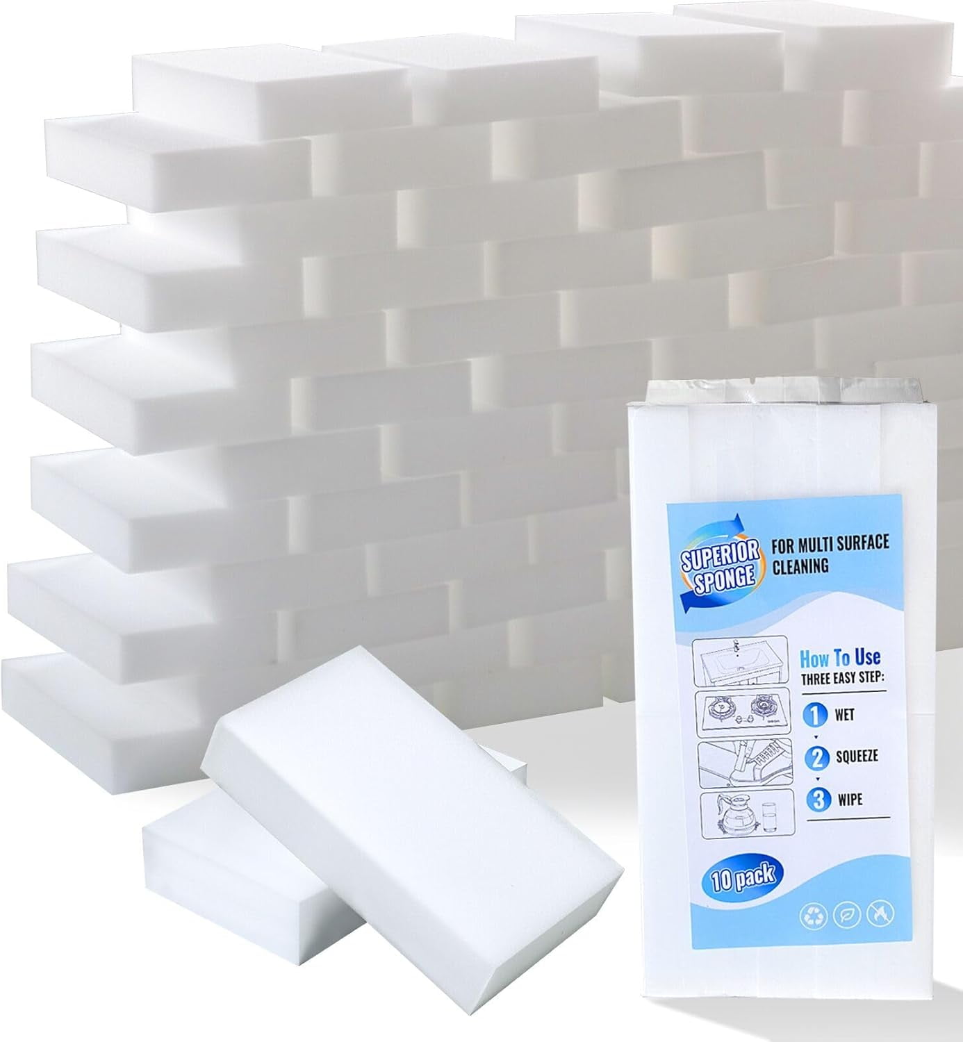 HYKE 5x10Pack 10x6x2cm Melamine Sponges Magic Cleaning Sponges in Bulk ...