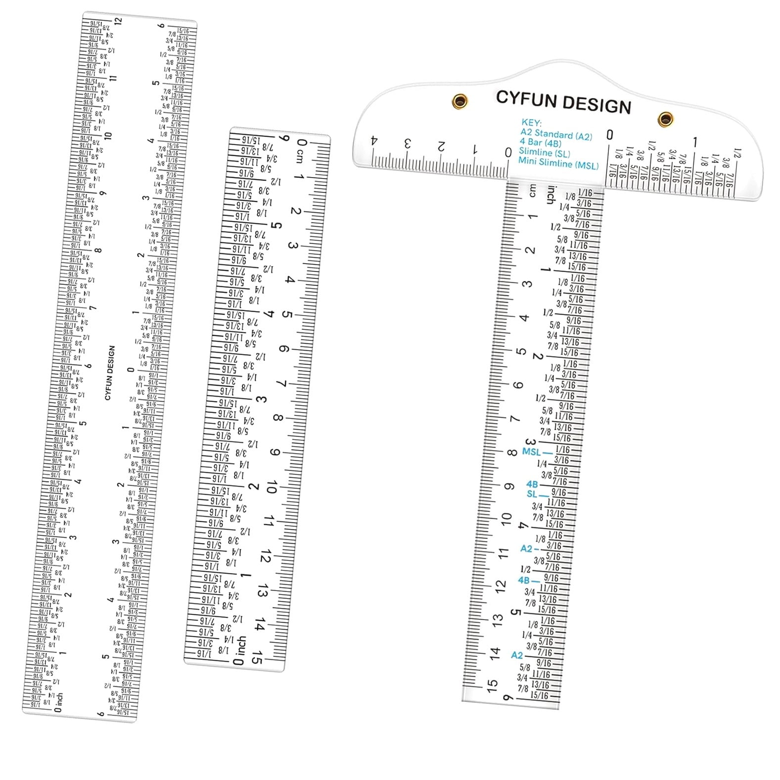 HYKE 6/12inch Clear Acrylic Ruler 3 Pack Zero-Centering Ruler with ...