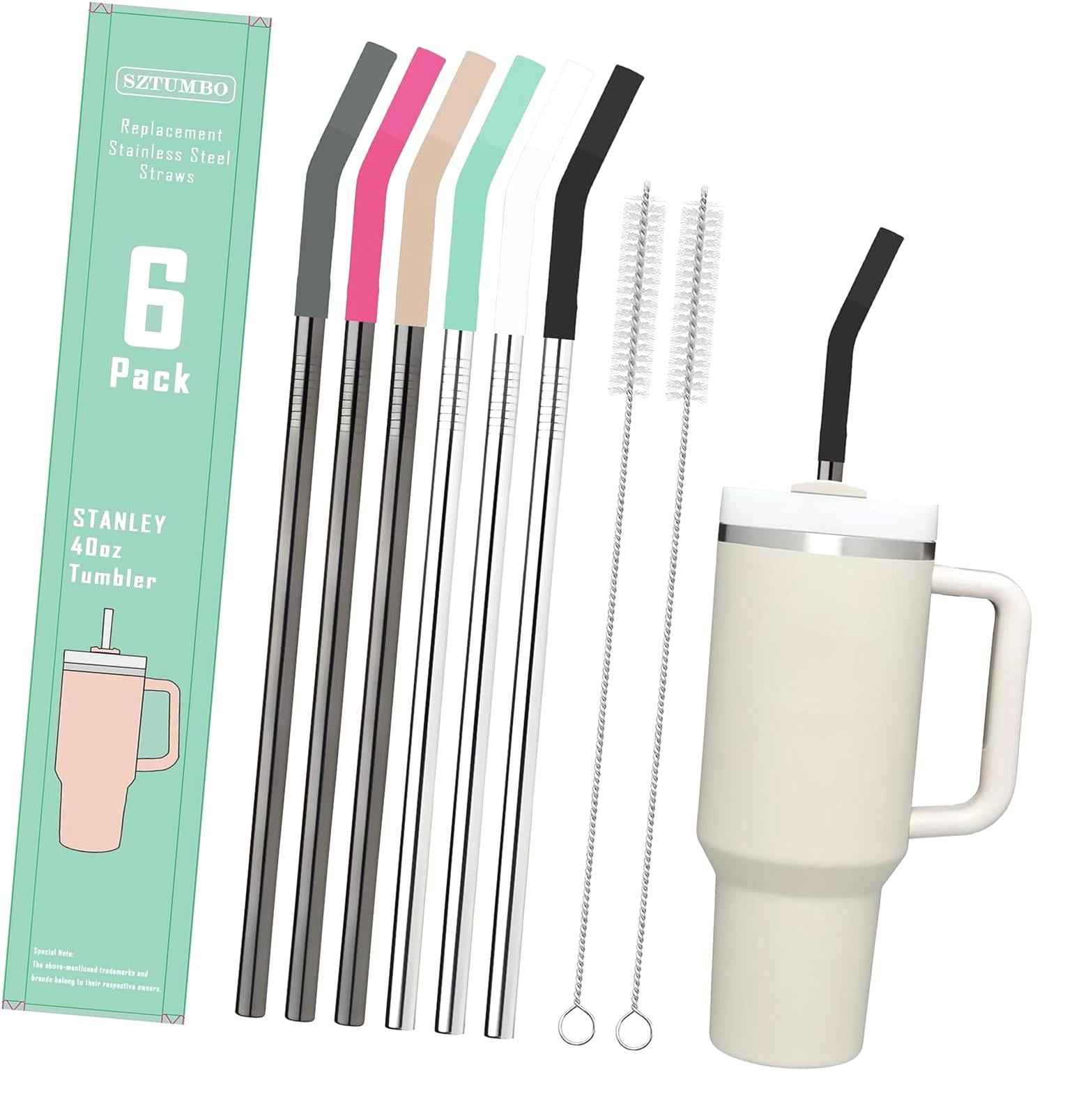 HYKE 6 PCS 12Inch Metal Stainless Steel Straight Straw,with 6 Silicone ...