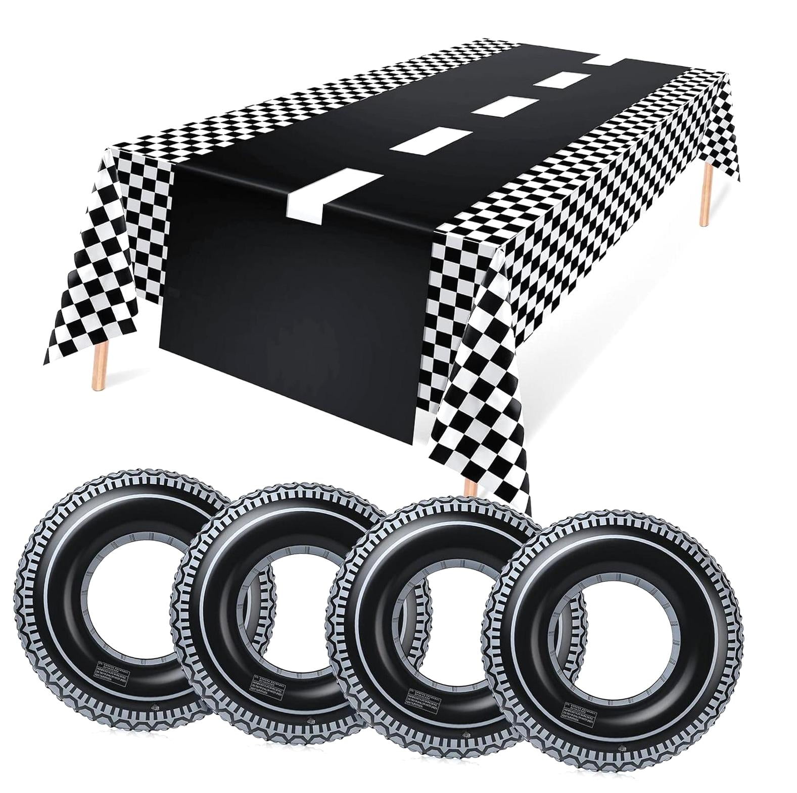 HYKE 6 Piece Racing Birthday Party Kit Featuring Checkered Tablecloth ...