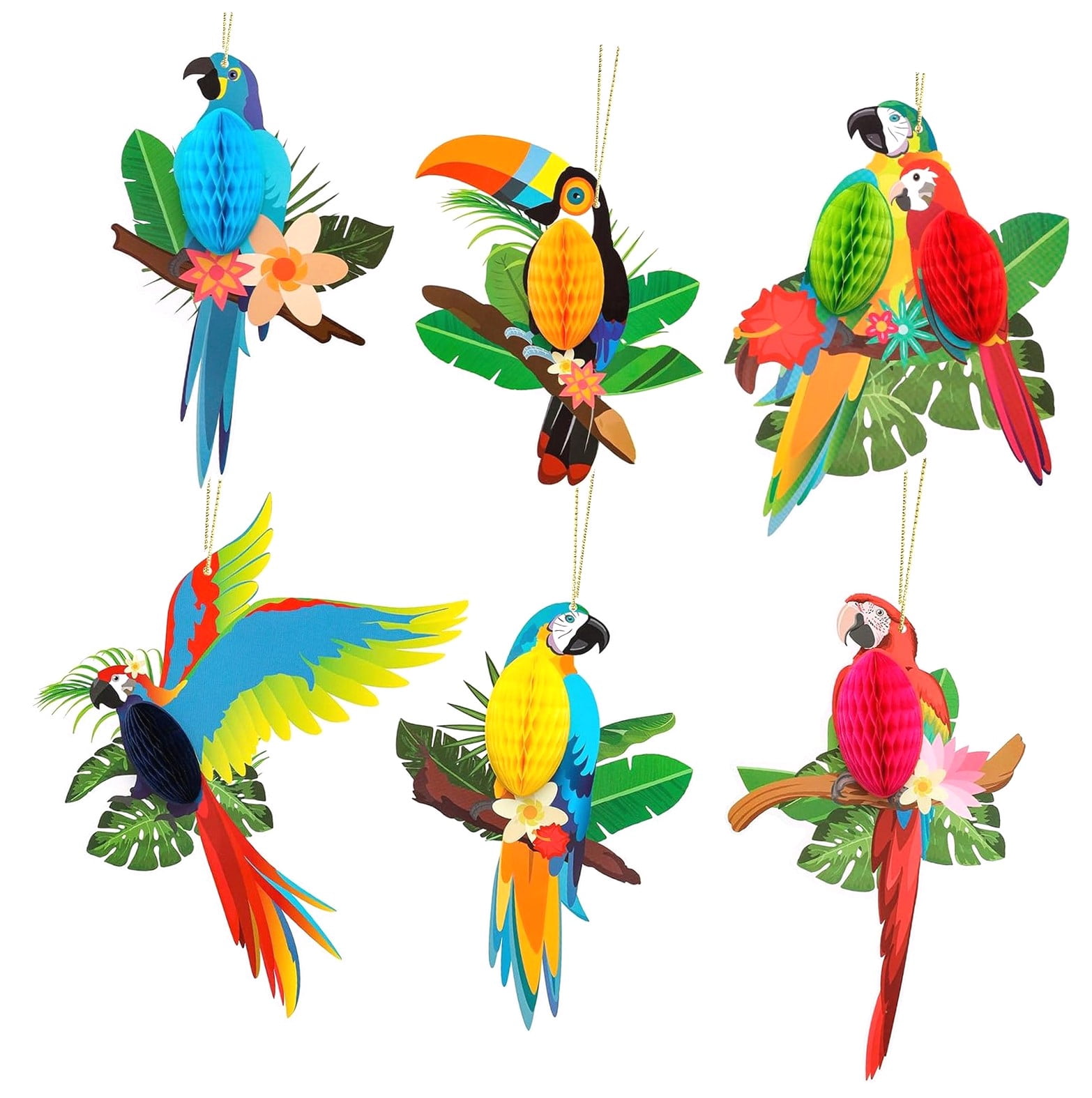 HYKE 6 Pieces Birds Honeycombs, Parrot Decorations, Parrot Paper ...