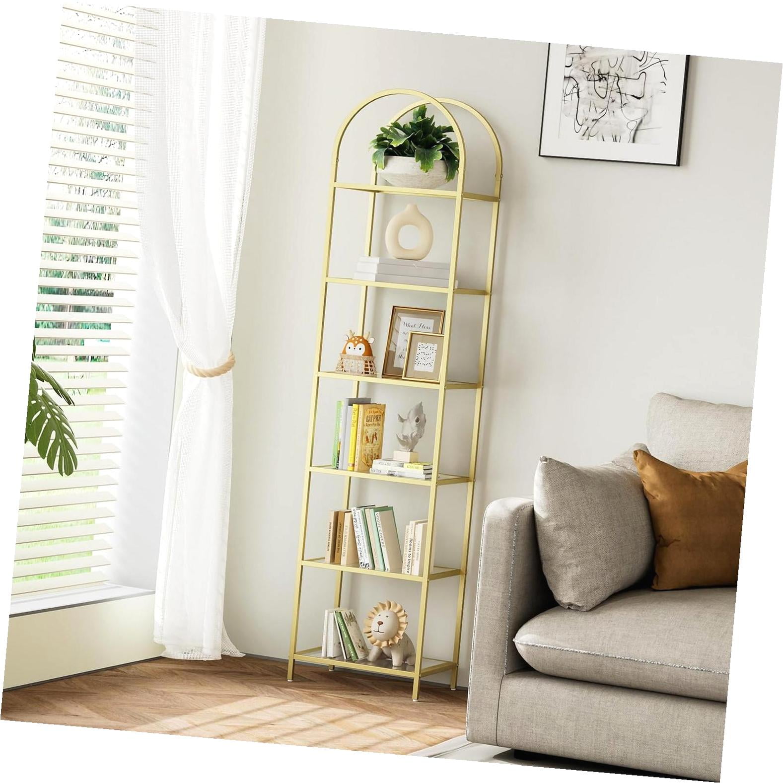 HYKE 6- Slim Bookcase Curved Showcase Stand, Narrow Tall Shelf, Steel Structure and Reinforced ...