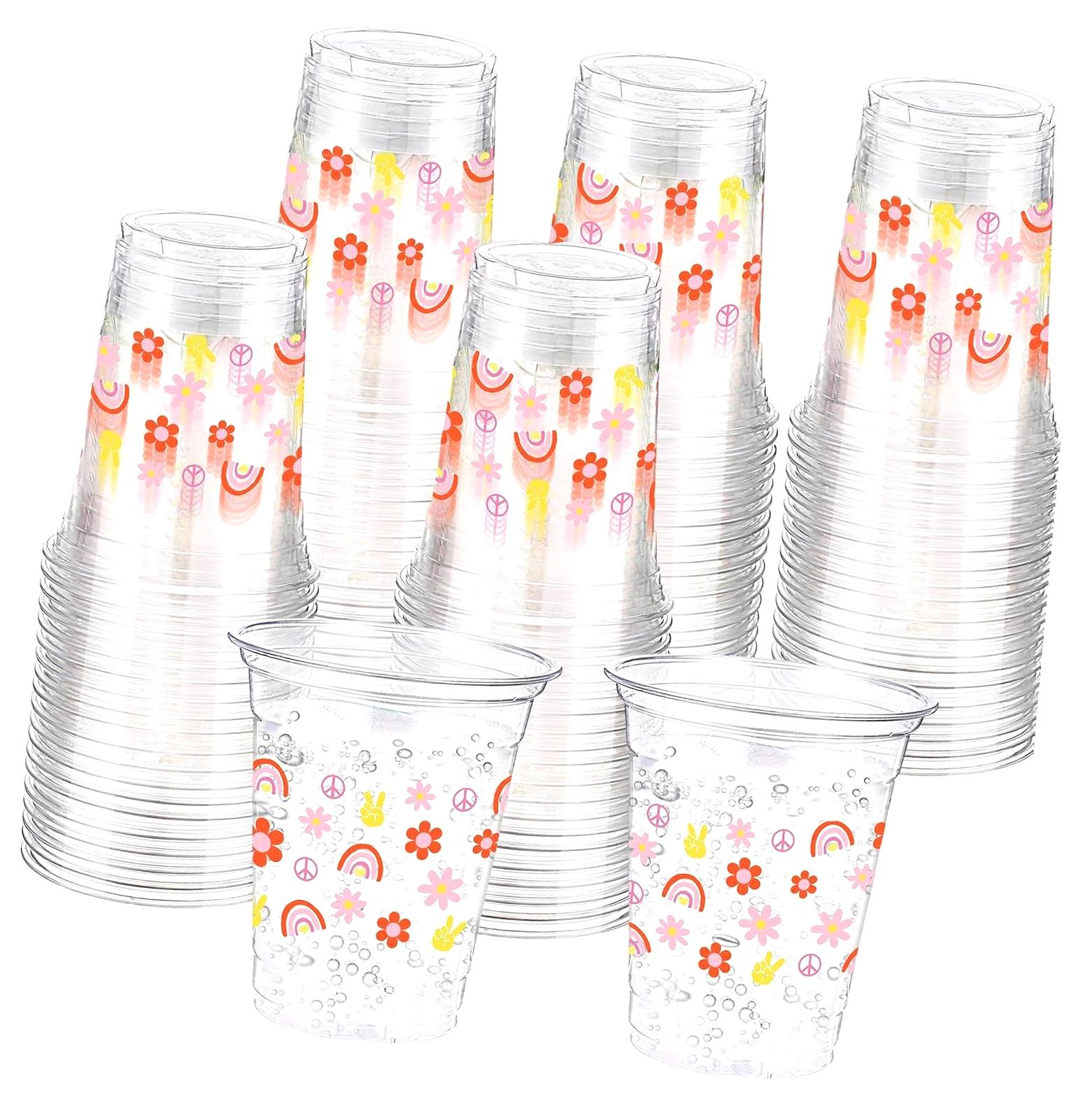 HYKE 60 Pack Bee Theme Cup 12 oz Honeycomb Clear Plastic Drinking Cups ...