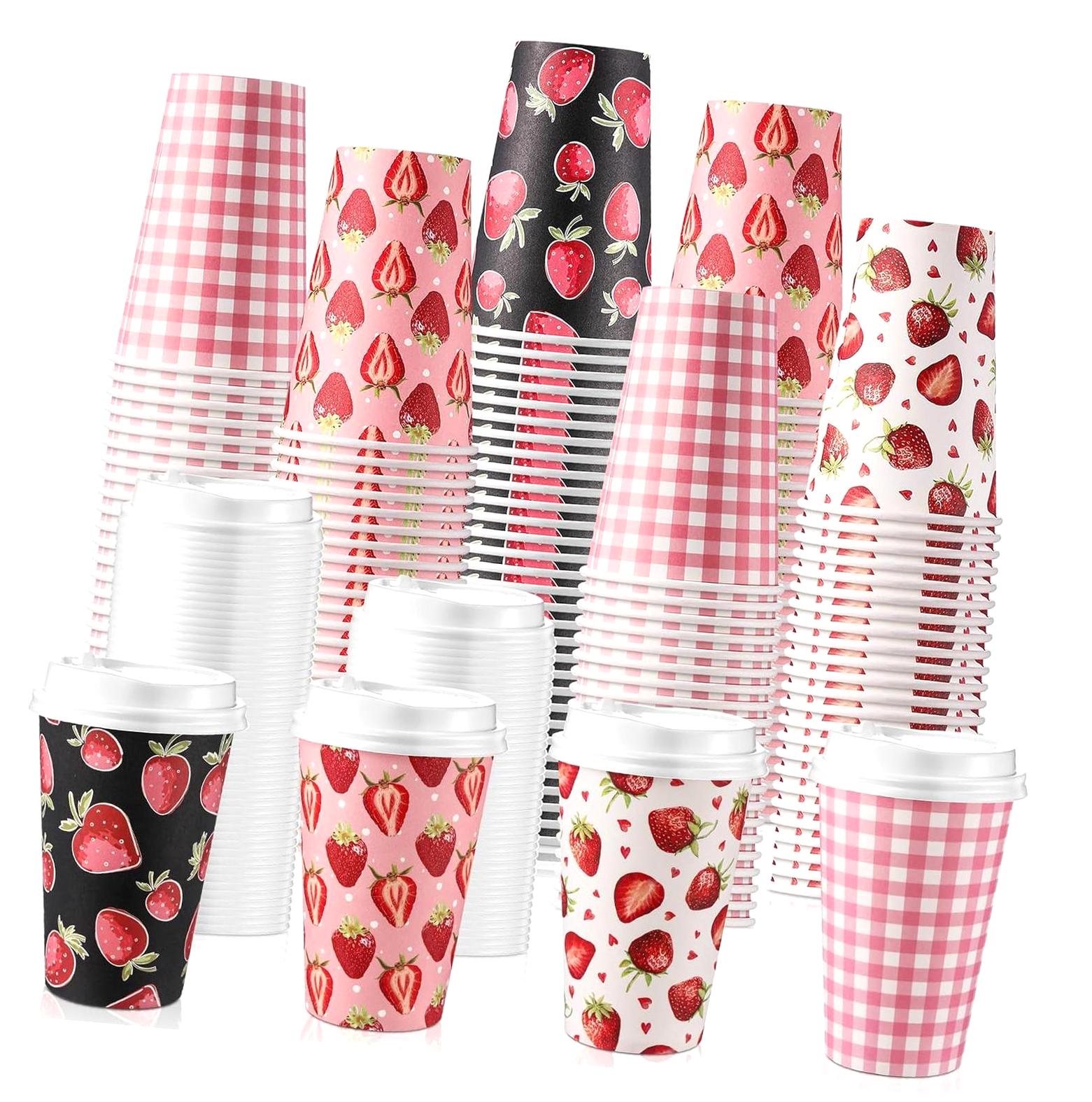 HYKE 60 Pcs 12 Oz Lemon Coffee Cups with Lids Yellow Lemon Paper for ...