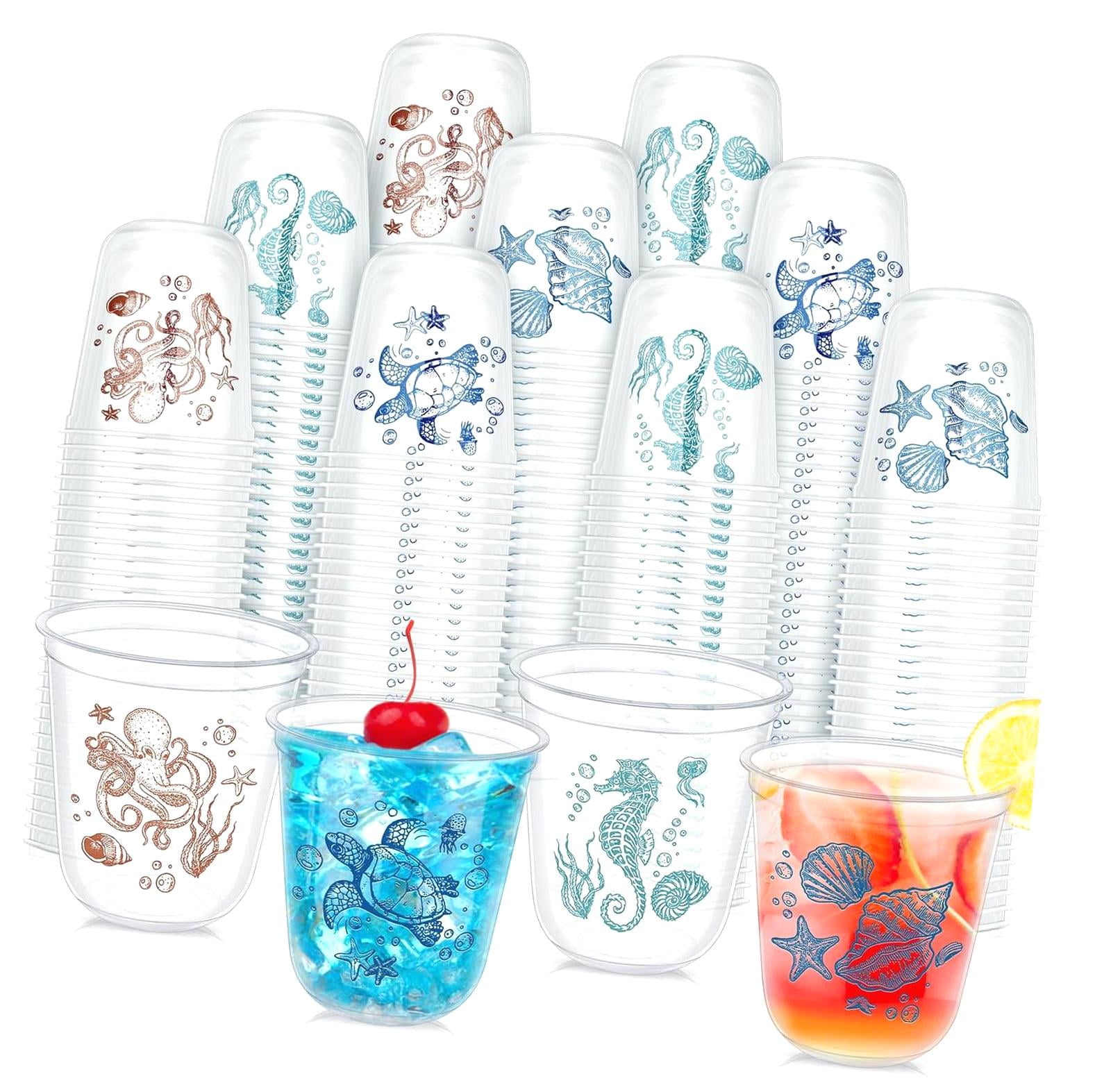 HYKE 60 Pcs 12 oz Ocean Sea Themed Unbreakable Crystal Clear Plastic ...