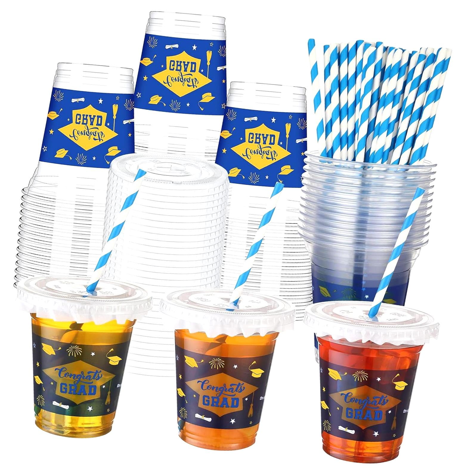 HYKE 60 Pcs 14 oz Graduation Plastic Cups with Lids Straws and Liners ...