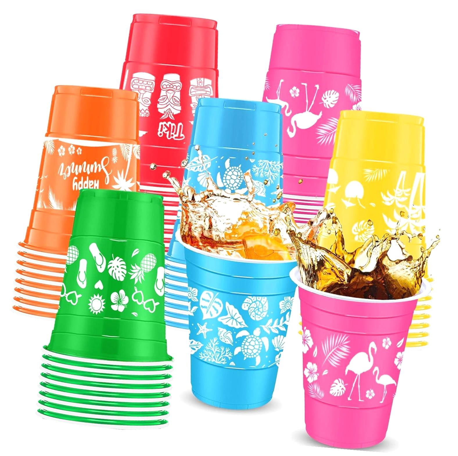 HYKE 60 Pcs Hawaiian Plastic Cups 16oz Summer Luau Party Plastic ...