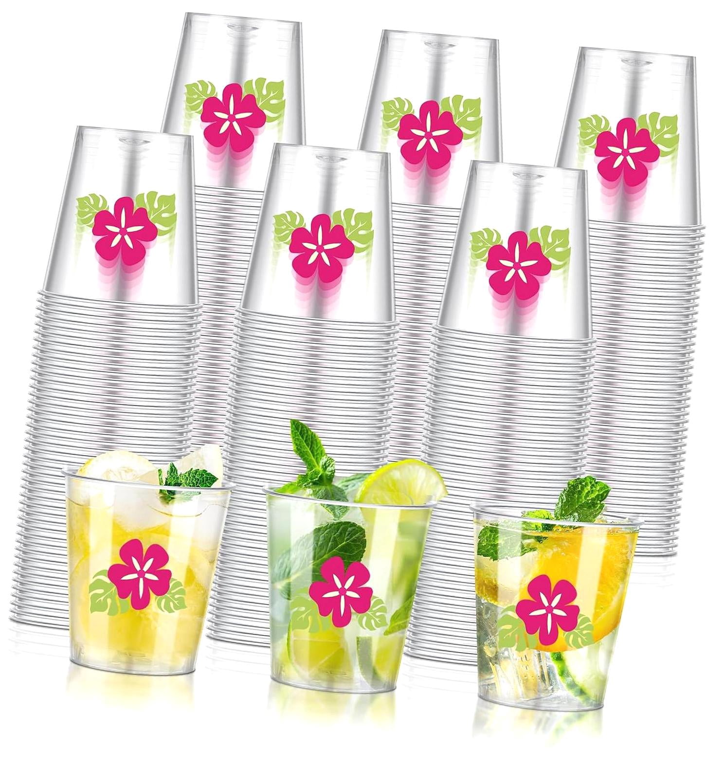 HYKE 60 Pcs Hibiscus Shot Glass 2 oz Tropical Luau Plastic Party Cups ...
