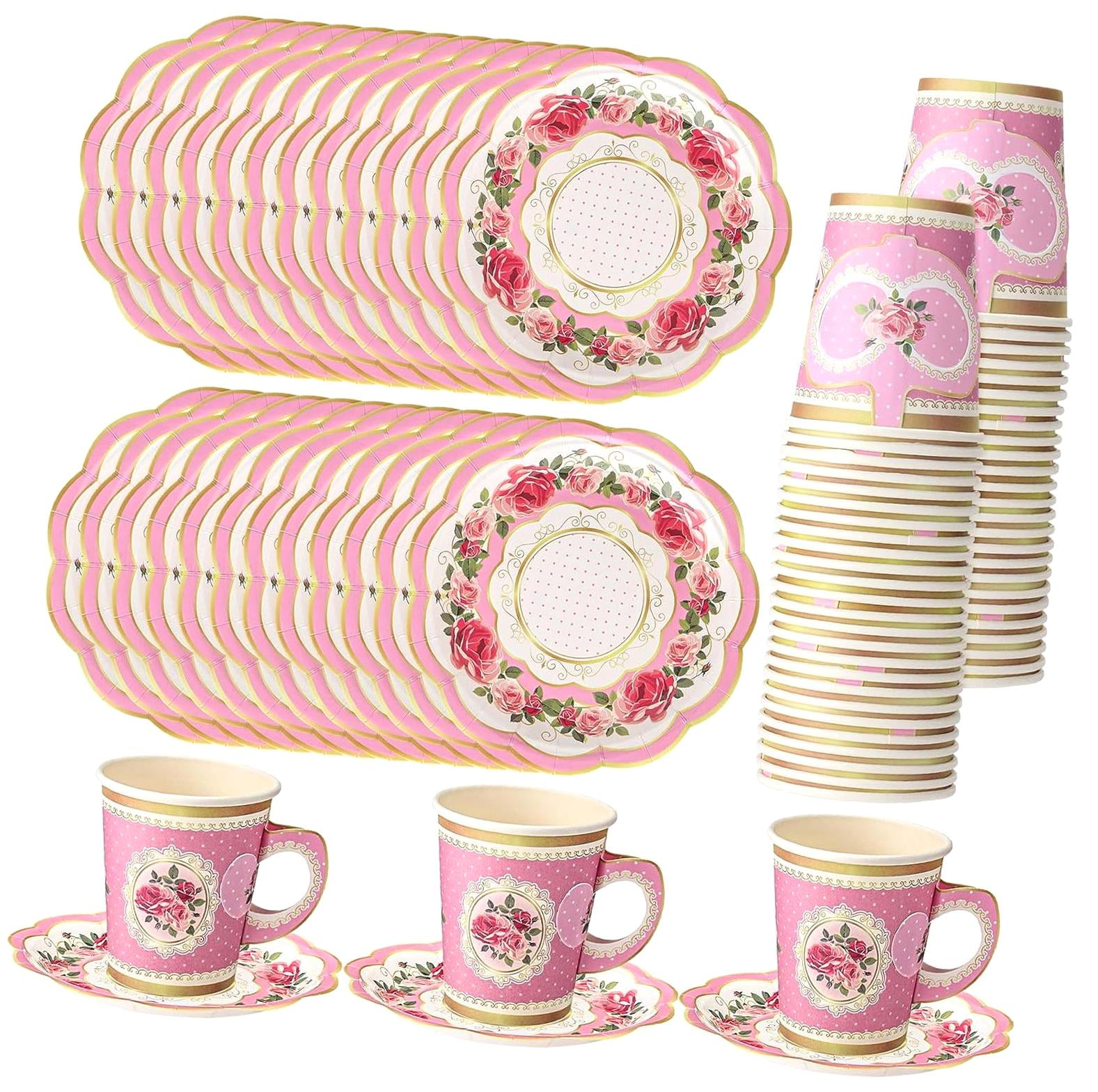HYKE 60-Piece Tea Party Decorations Set, Including 30 9 oz Handle Paper ...