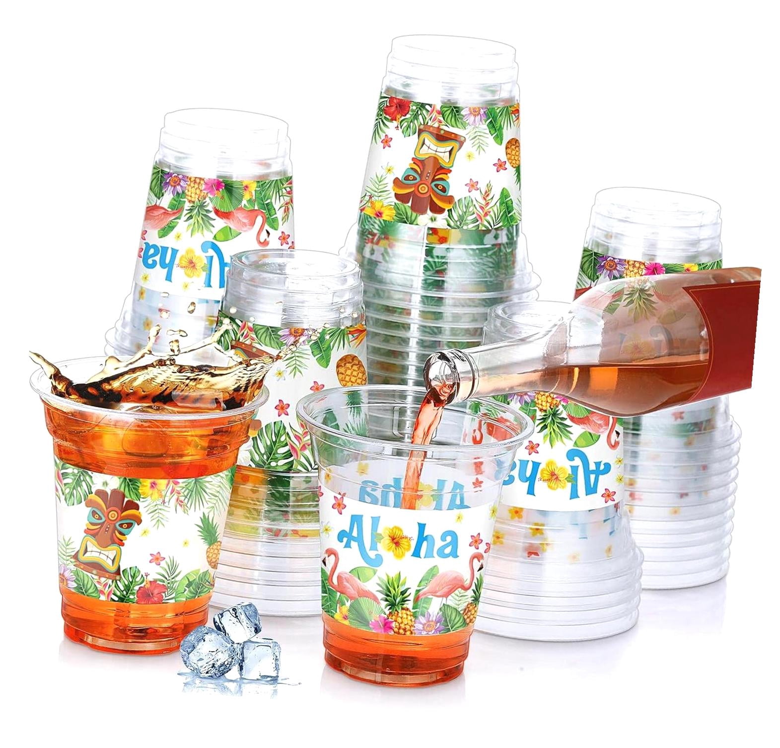 HYKE 60 Pieces Party Cups Hawaiian Luau Plastic Cups Aloha Plastic ...