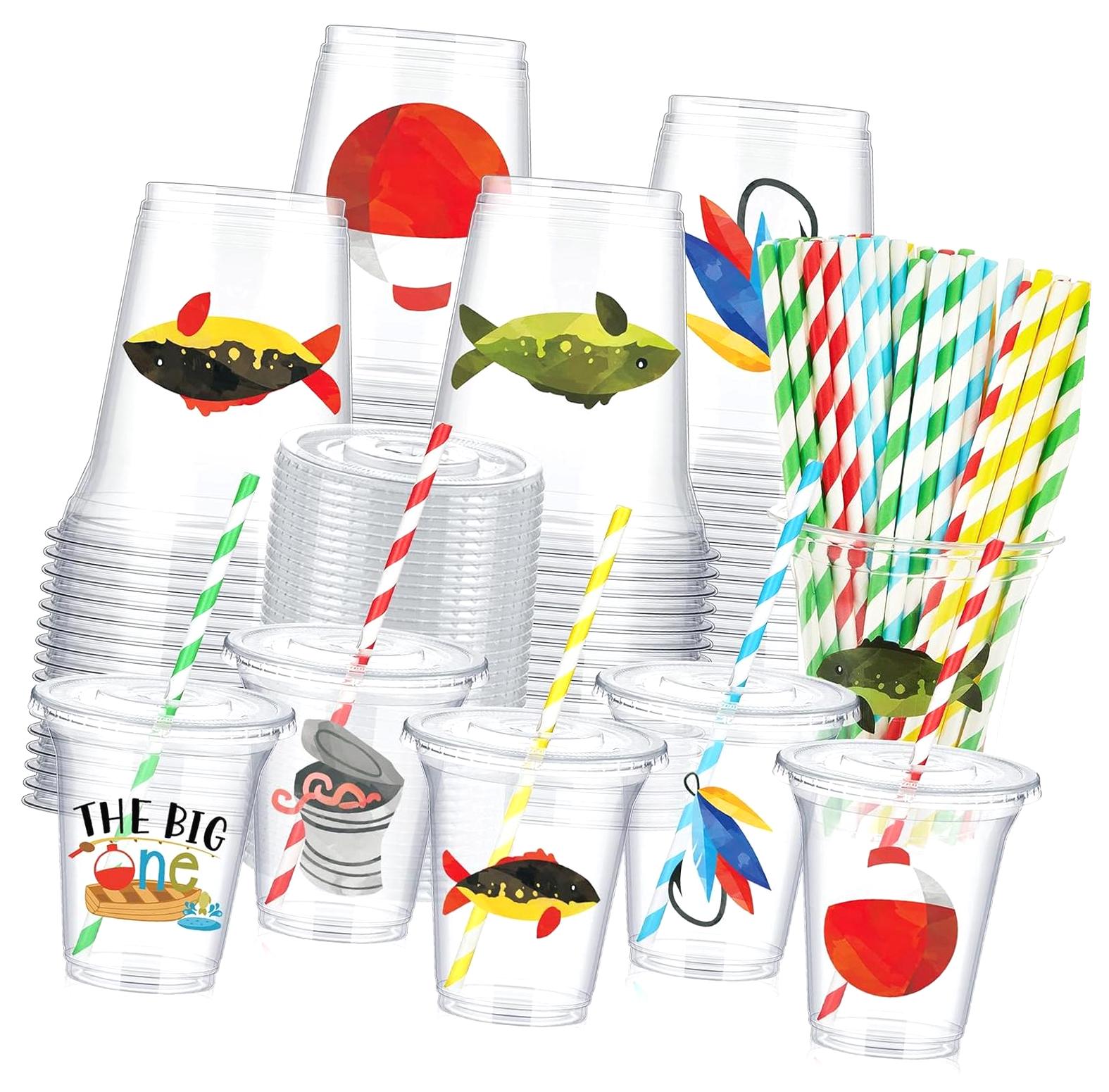 HYKE 60 Set 70's Plastic Cups with Lids and Straws 14oz Disco Theme ...