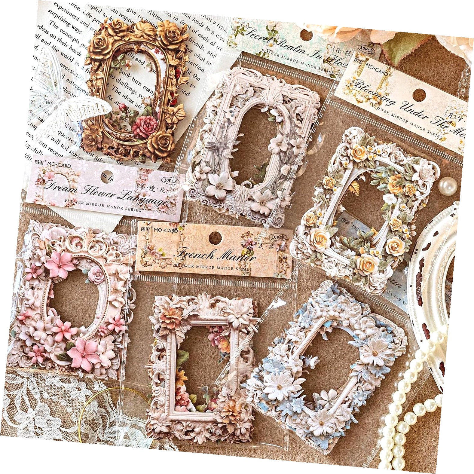 HYKE 60PCS Embossed Frame Scrapbook Paper, Hollow Floral Frame Paper ...