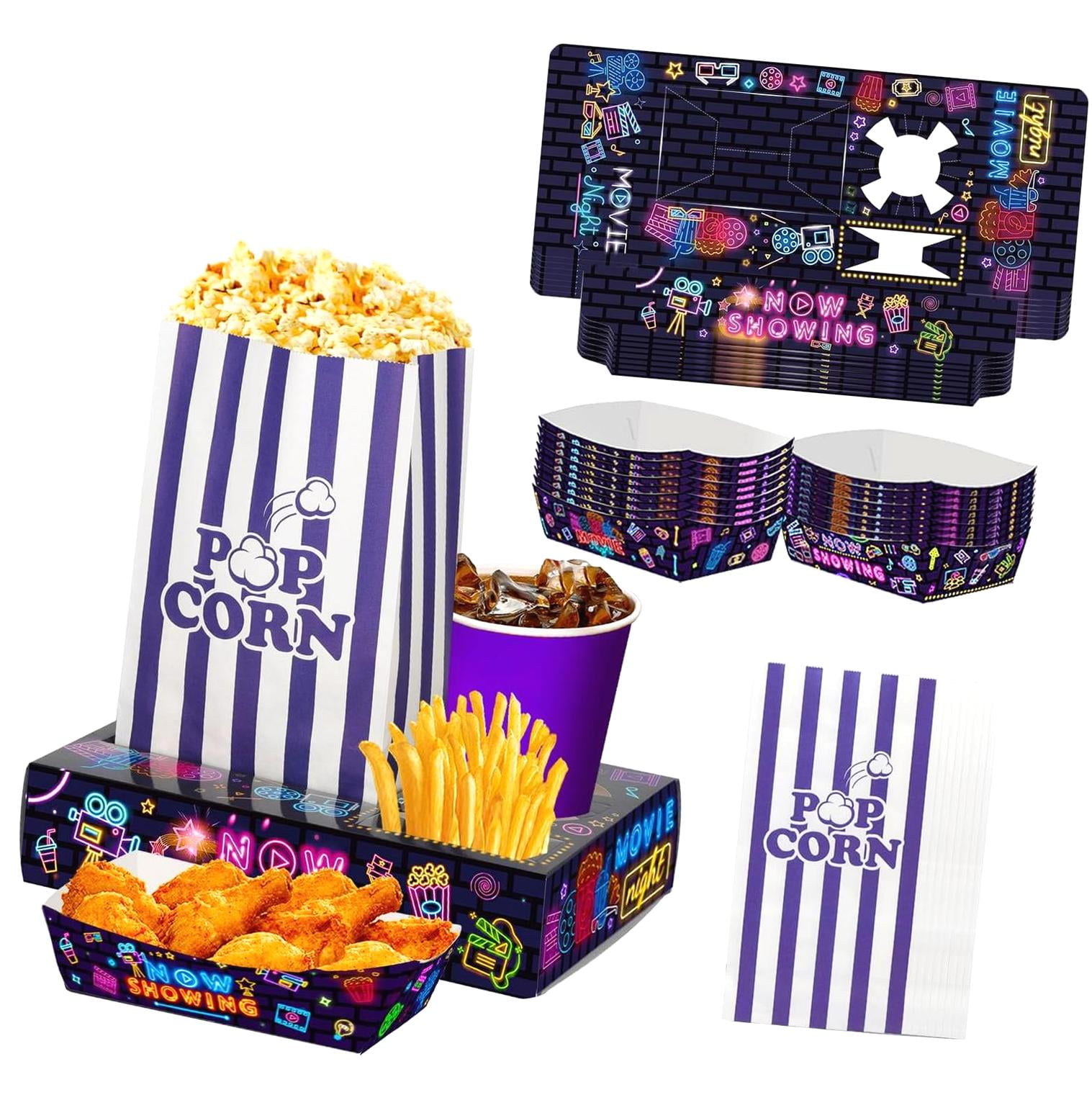 HYKE 60Pcs Movie Night Kit Including 30Pcs Neon Snack Trays, 15Pcs ...