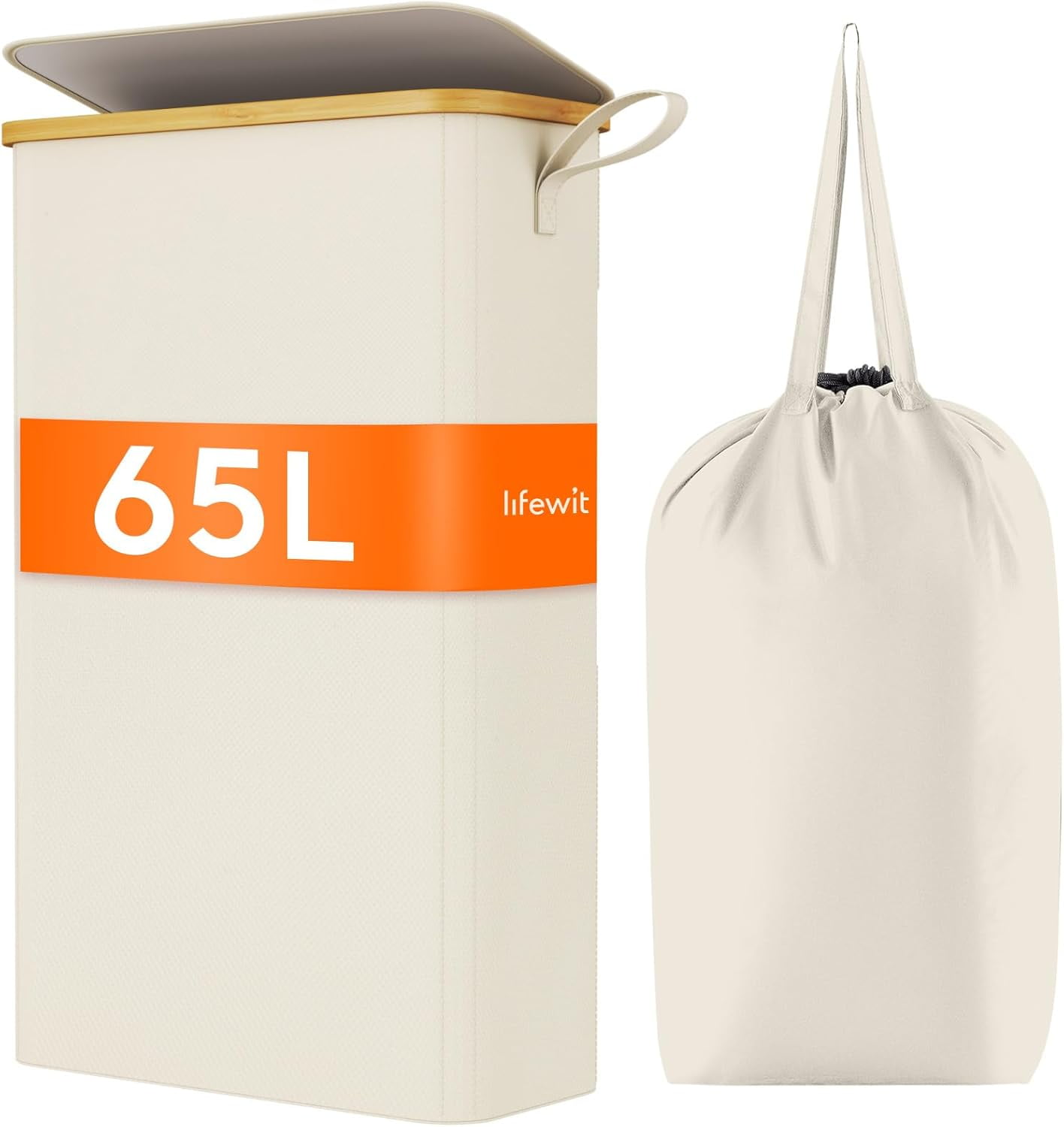 HYKE 65L Slim Laundry Hamper with Lid, Narrow Laundry Basket with ...