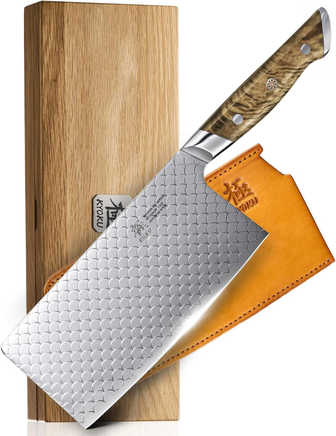 HYKE 7" Meat Cleaver with Non-Stick Koi Scale Pattern, Japanese VG10 ...
