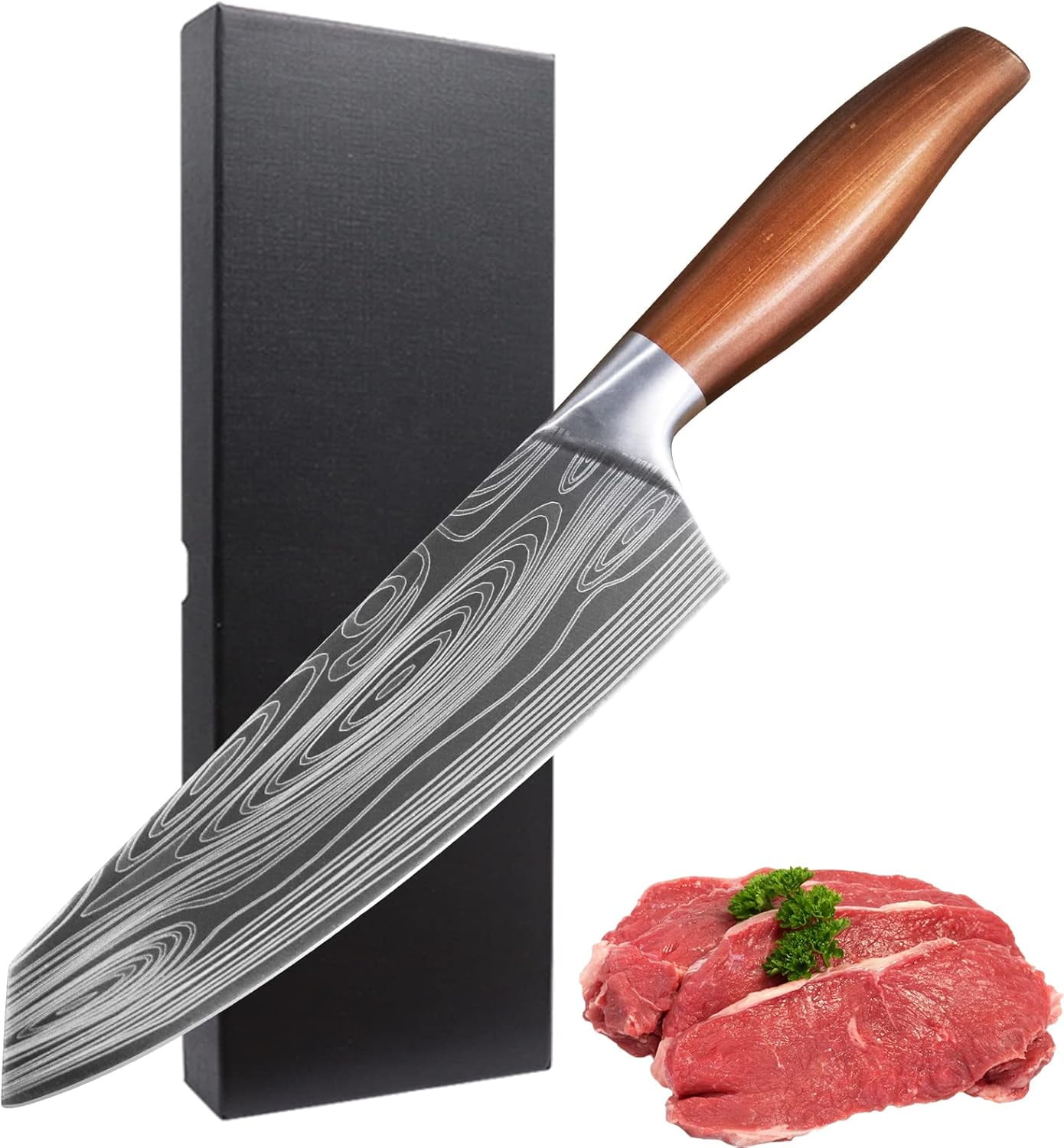 HYKE 7 inch Laser Engraving Chef Knife, fessional Kitchen Chef‘s Coo ...