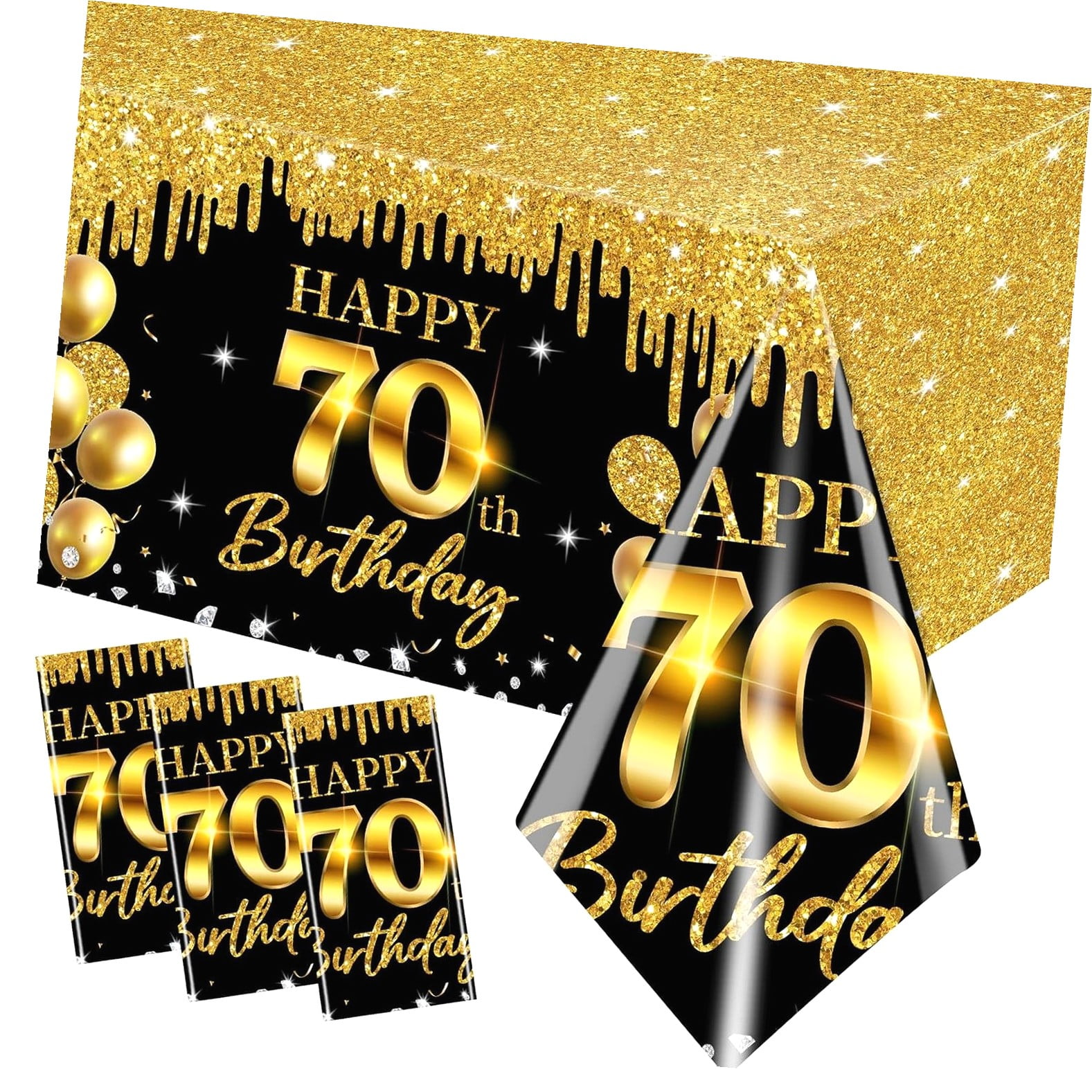 HYKE 70th Birthday Tablecloth 3-Piece Set Cheers to 70 Years Birthday ...