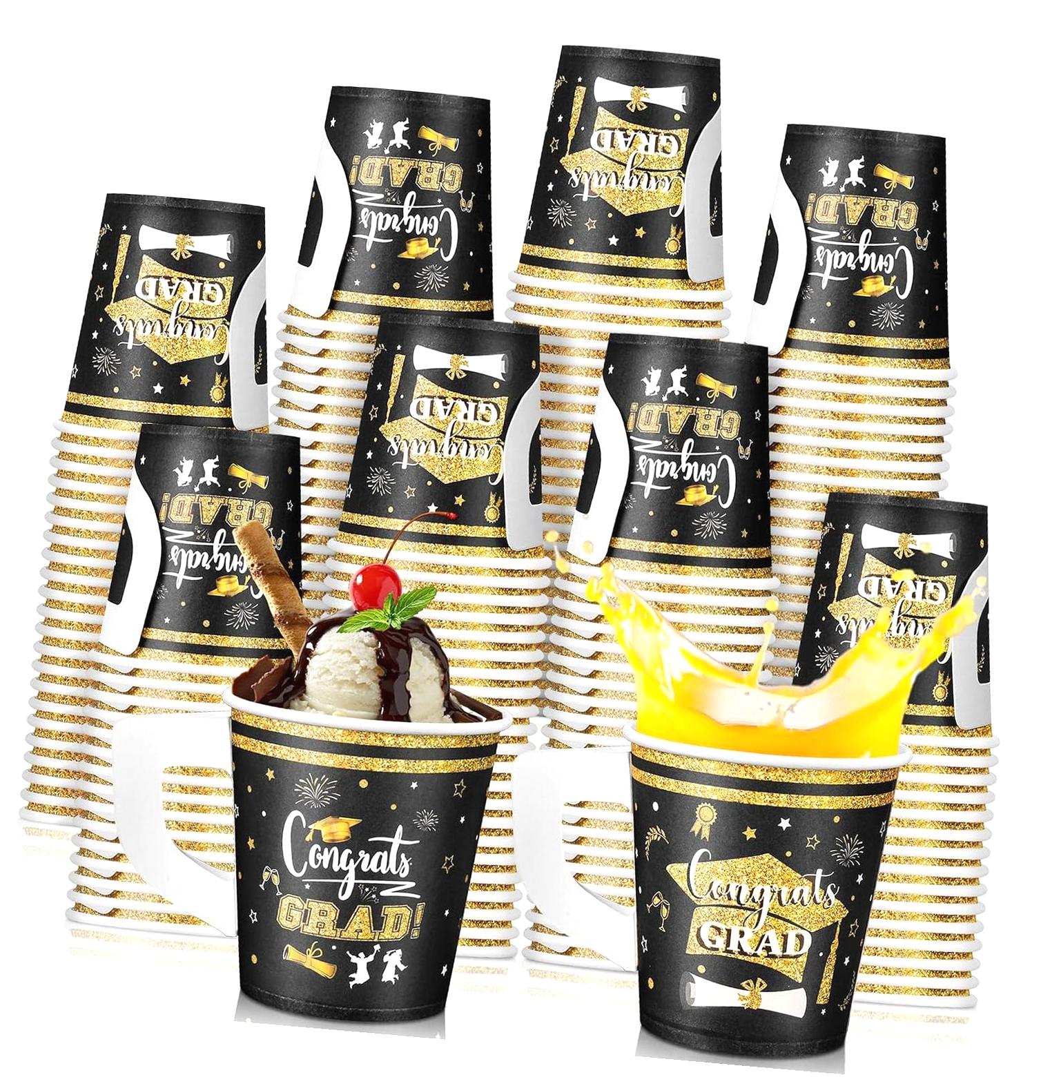 HYKE 75 Pcs Graduation Decorations Paper Cups with Handles Bulk 7 oz ...