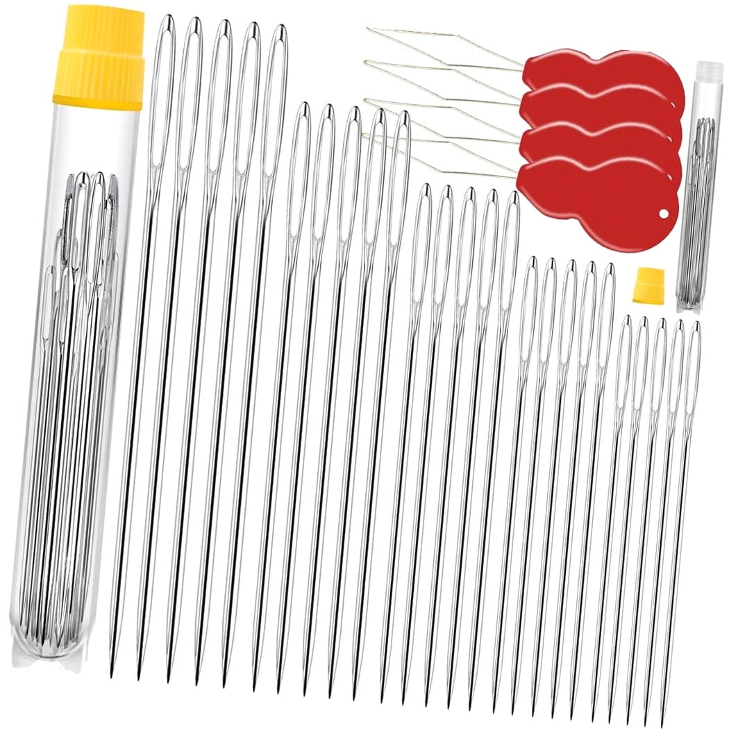 HYKE 75 Piece Large Needles for Hand Stitching with 4 Needle Threaders ...