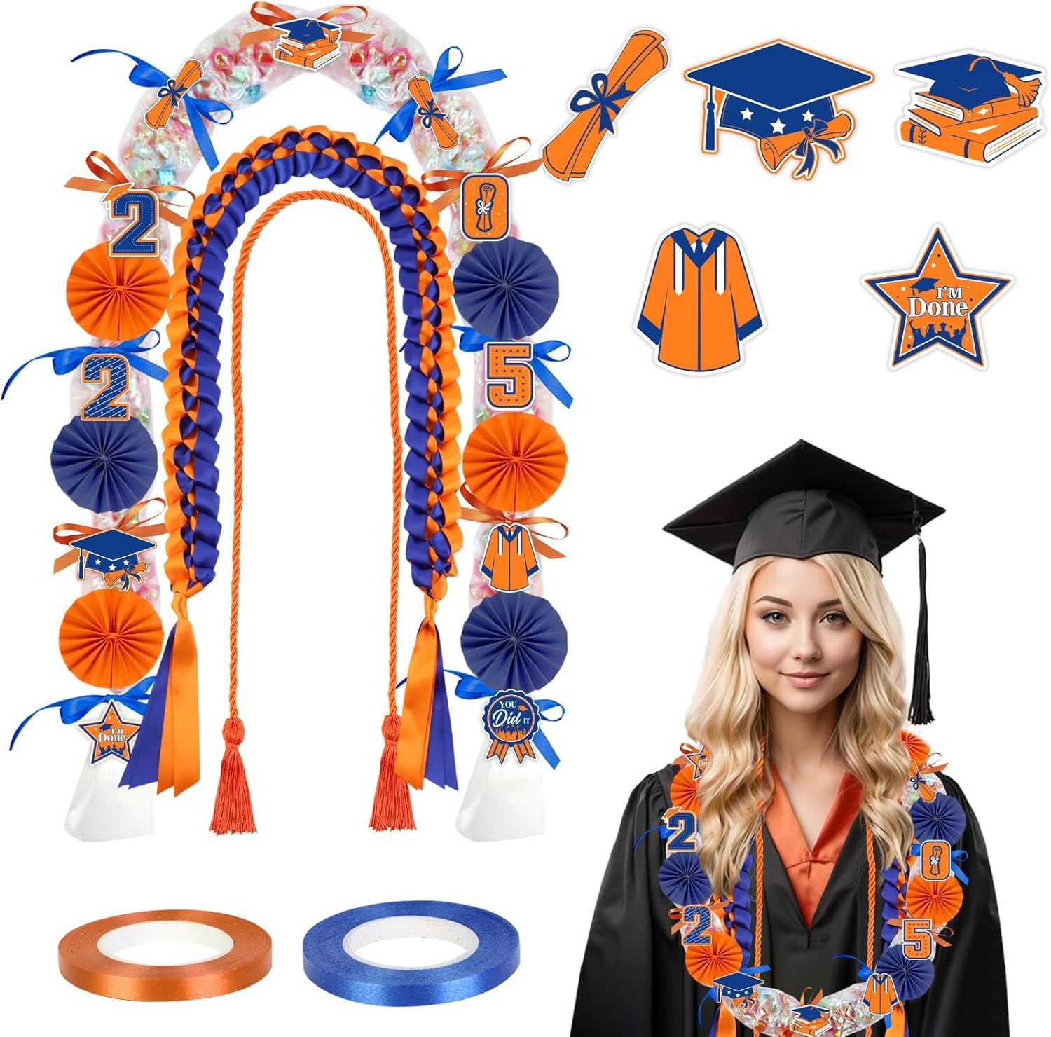 HYKE 77PCS Graduation Leis Kit Hawaiian Congrats Grad Candy Ma Leis ...