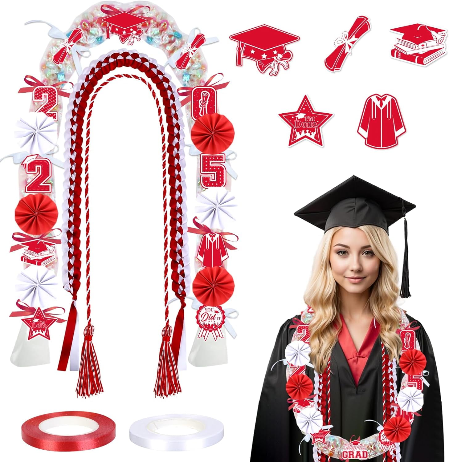 HYKE 77PCS Graduation Leis Kit Hawaiian Congrats Grad Candy Ma Leis ...