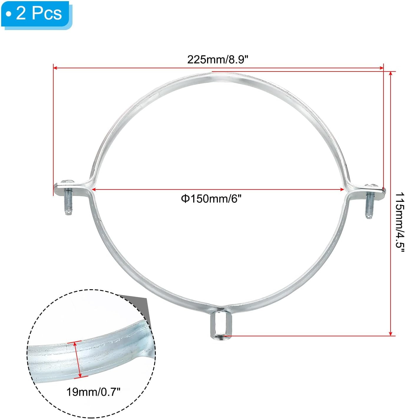HYKE 8 Inch Pipe Clamp, 2 Pack Galvanized Pipe Hanger for All Types of ...