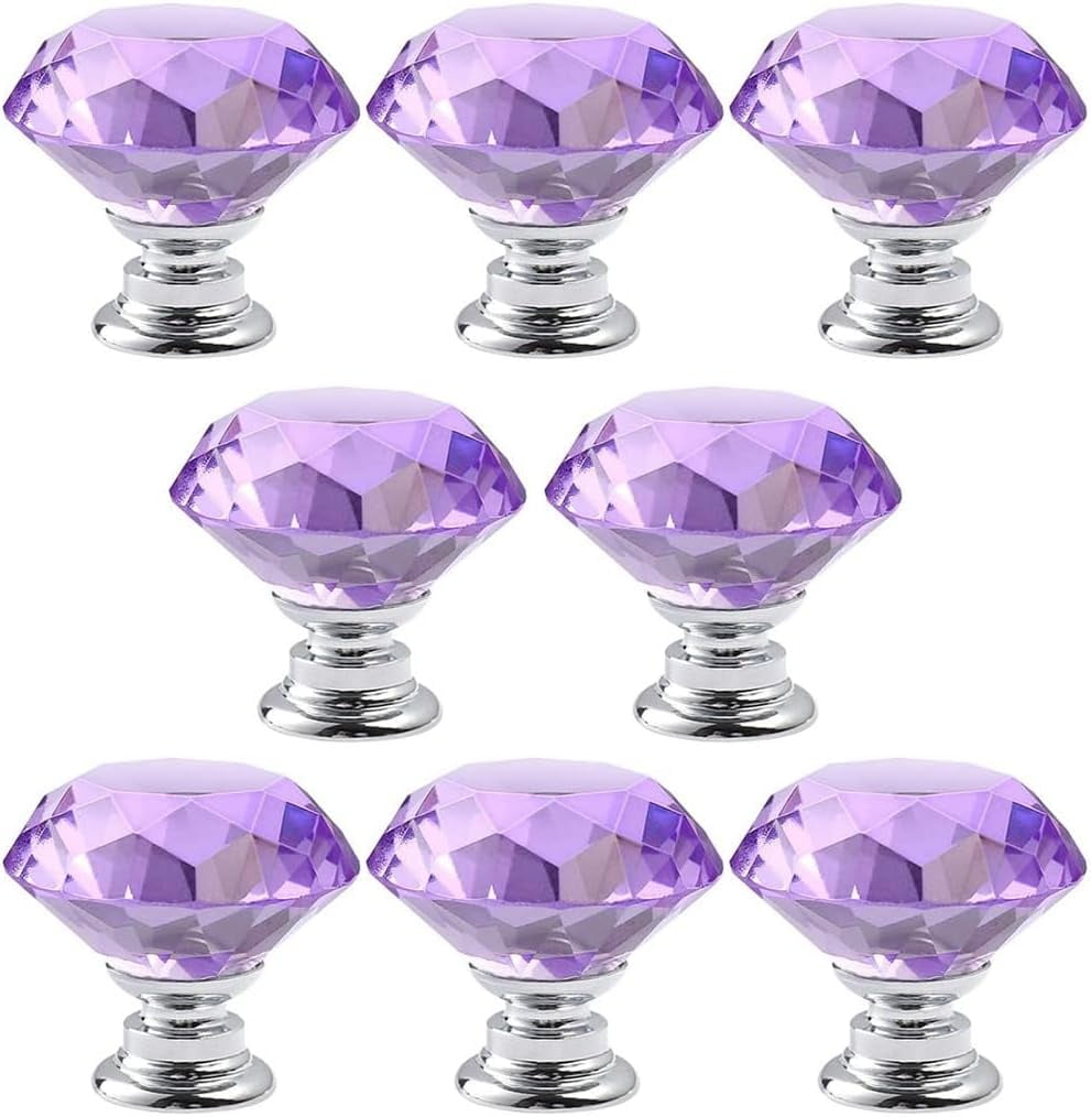HYKE 8 Pcs Crystal Glass Cabinet Knobs Pulls, 30mm Diamond Decorative ...