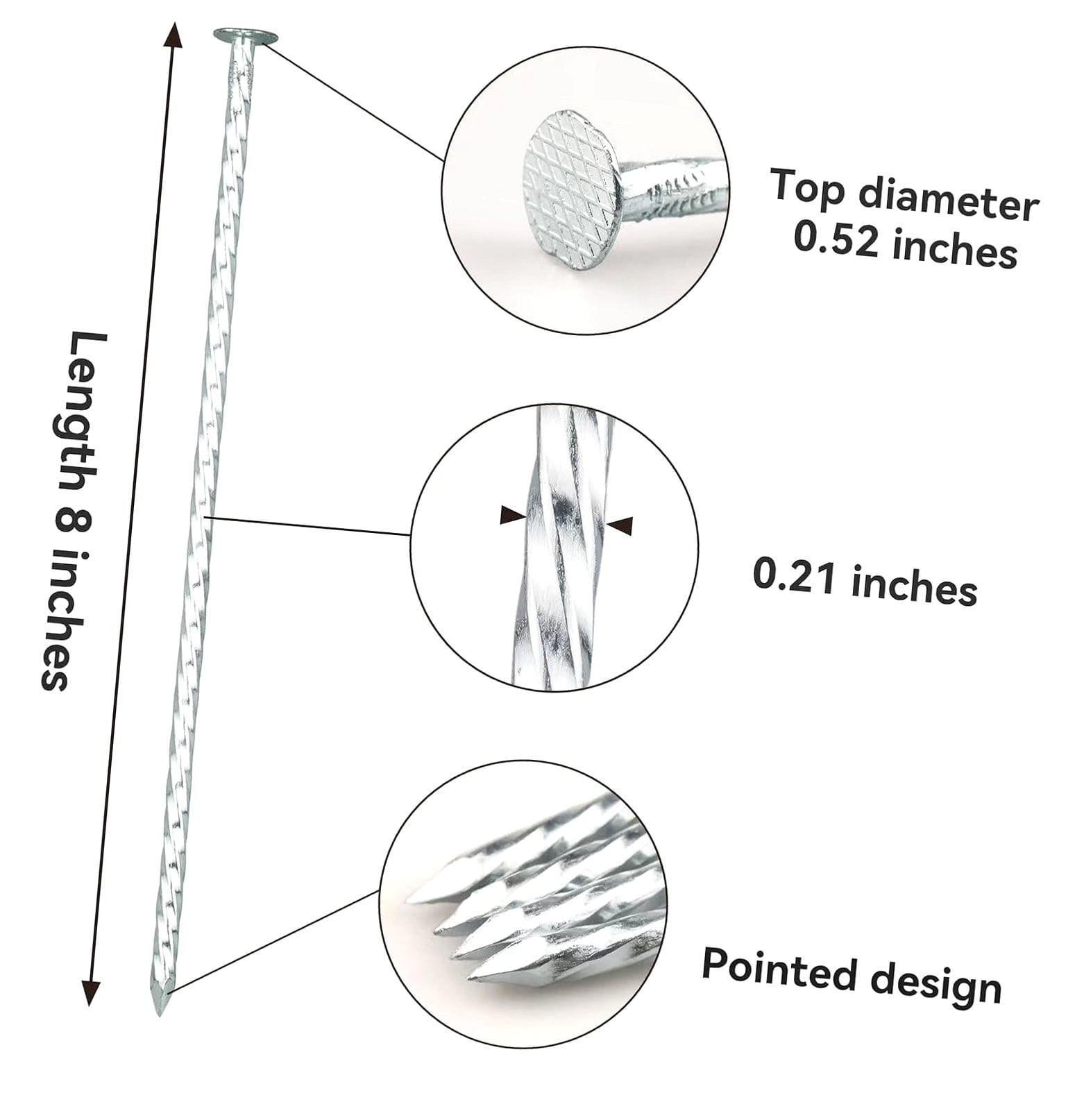 HYKE 8" Spiral Landscape - Solid Galvanized Metal Garden Stakes for ...